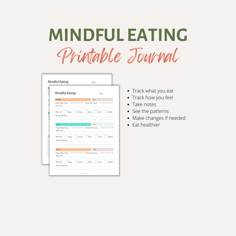 Mindful Eating Journal Printable, Meal Tracker, Healthy Eating Habits ...