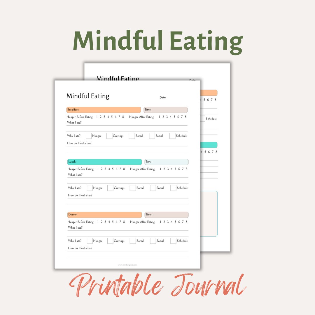 Mindful Eating Journal Printable, Meal Tracker, Healthy Eating Habits ...