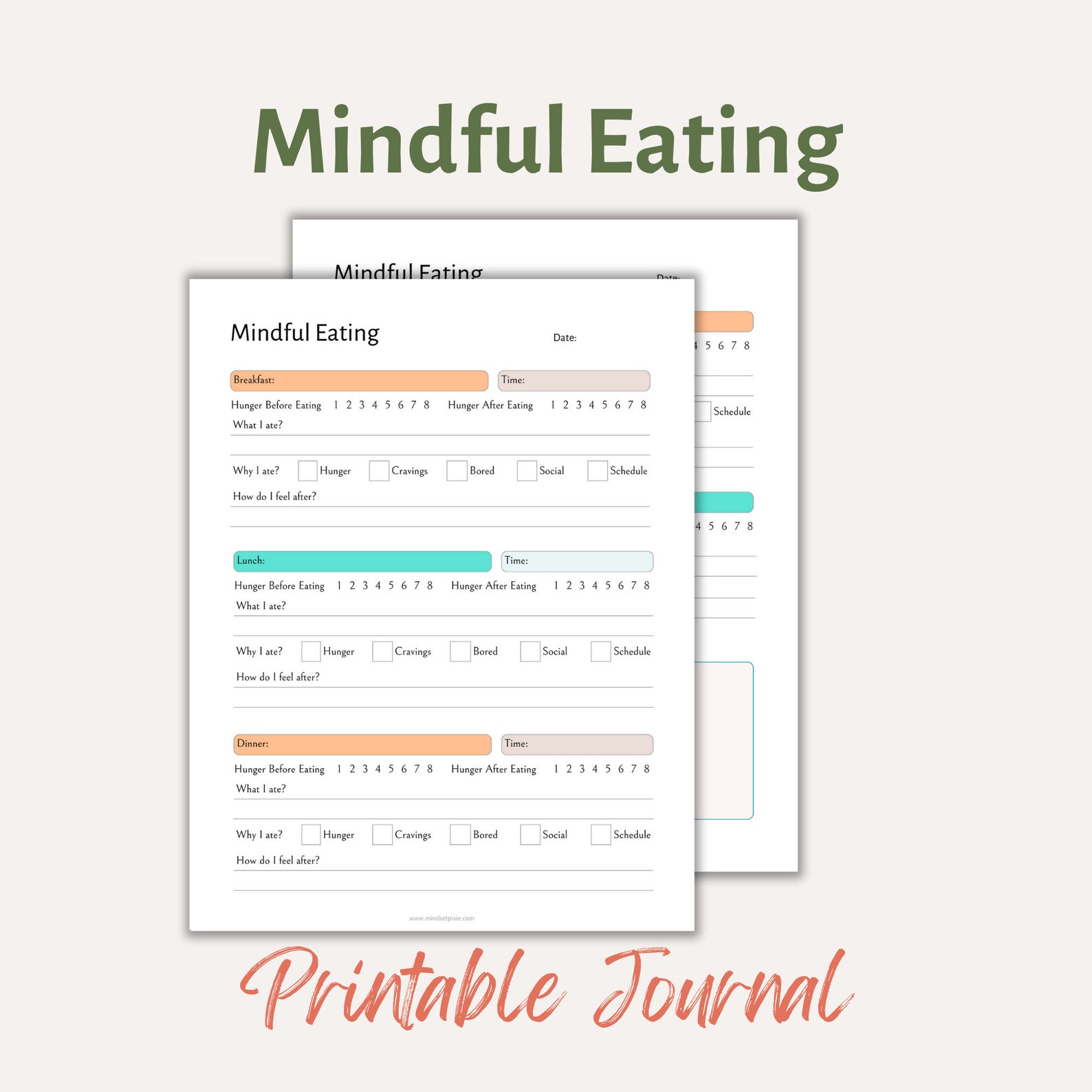 Mindful Eating Journal Printable, Meal Tracker, Healthy Eating Habits ...