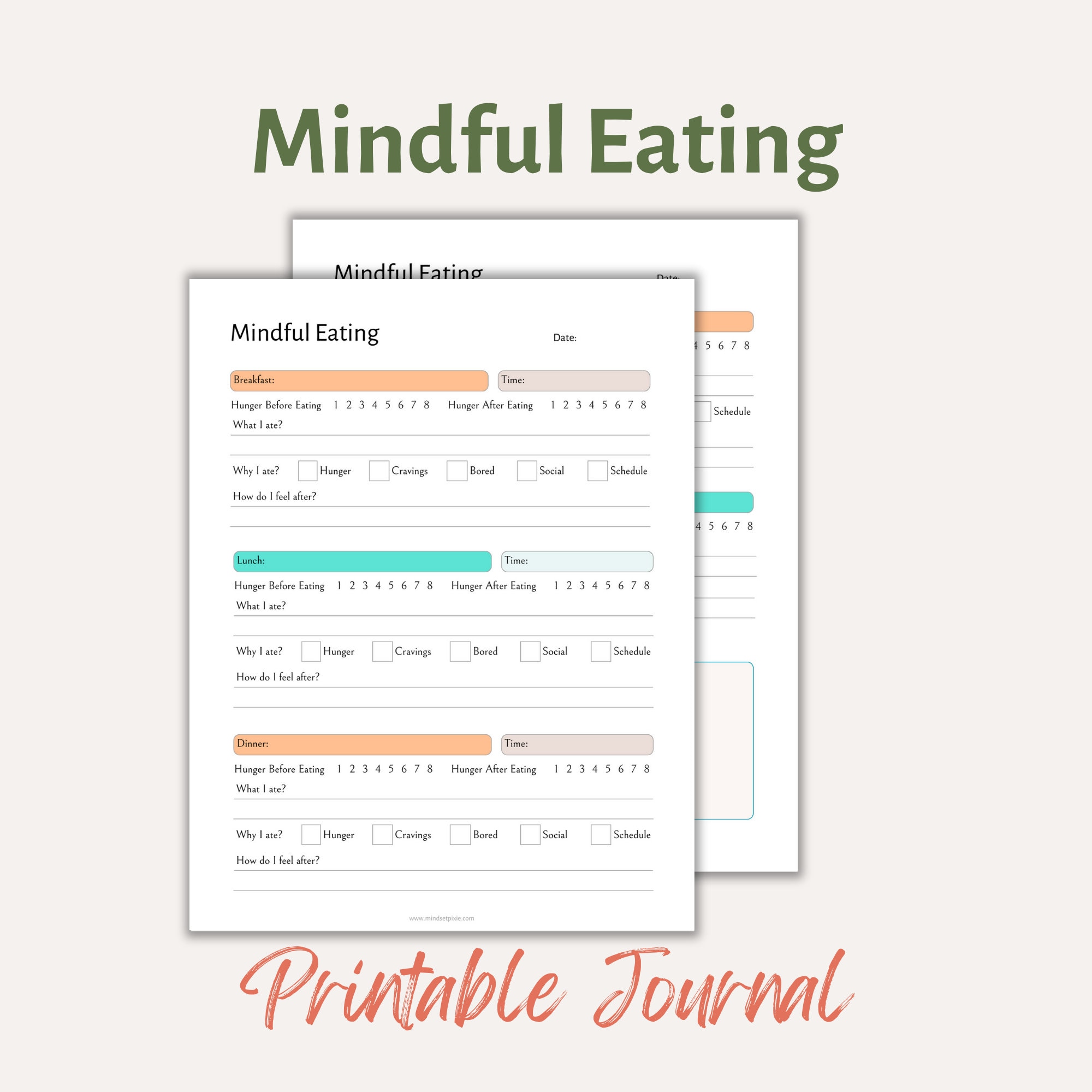 Mindful Eating Journal Printable, Meal Tracker, Healthy Eating Habits ...