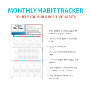 Monthly Habit Tracker Printable for Wellbeing to Change Habits, Build ...