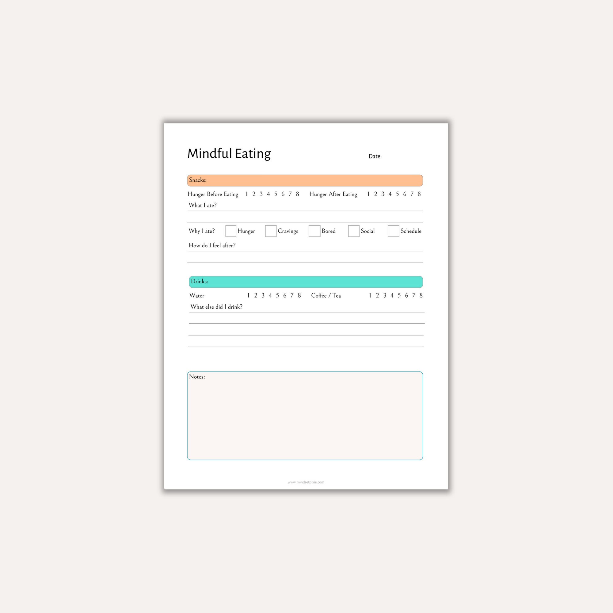 Mindful Eating Journal Printable, Meal Tracker, Healthy Eating Habits ...