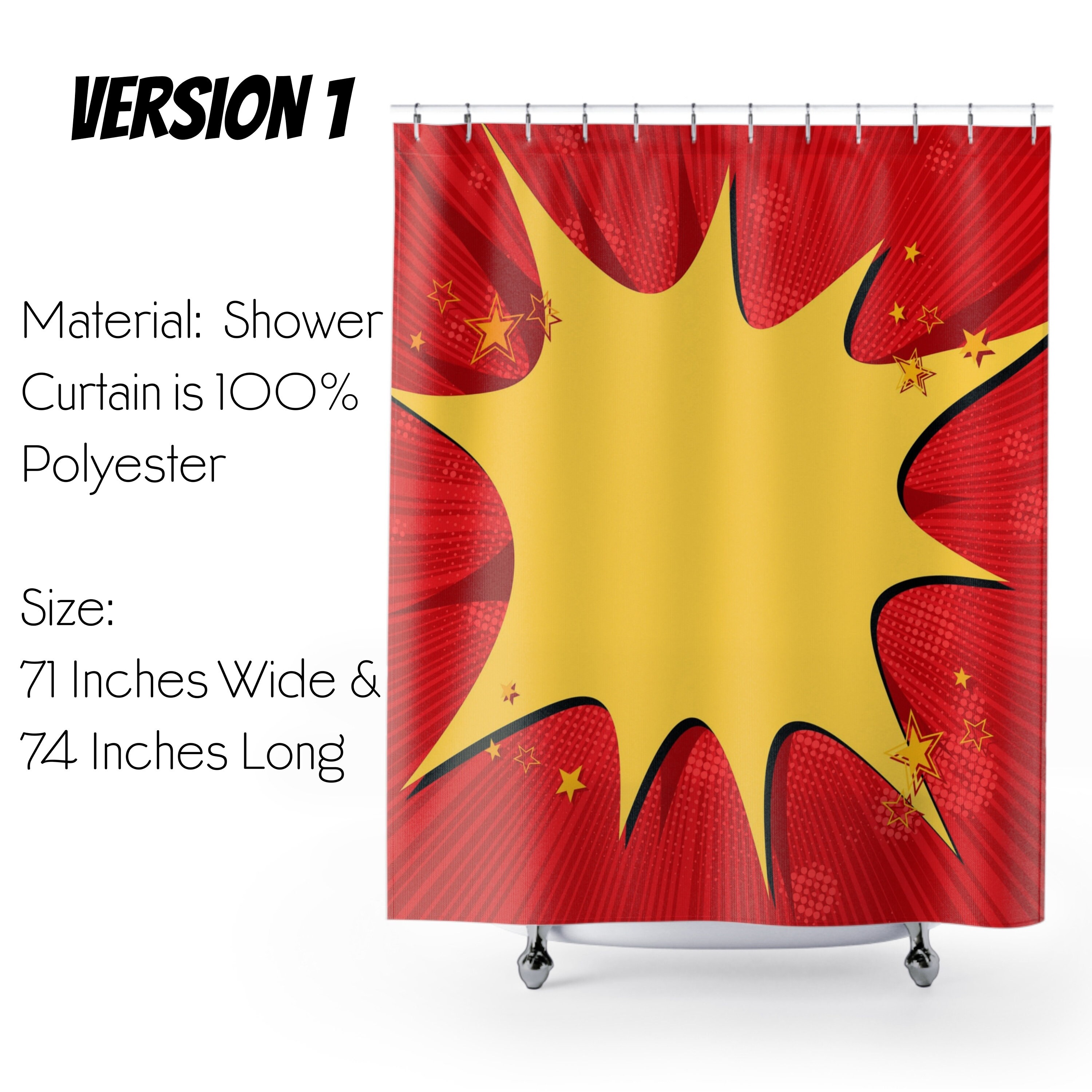Superhero Comic Anime Red and Yellow Sunburst Shower Curtains, Cartoon ...