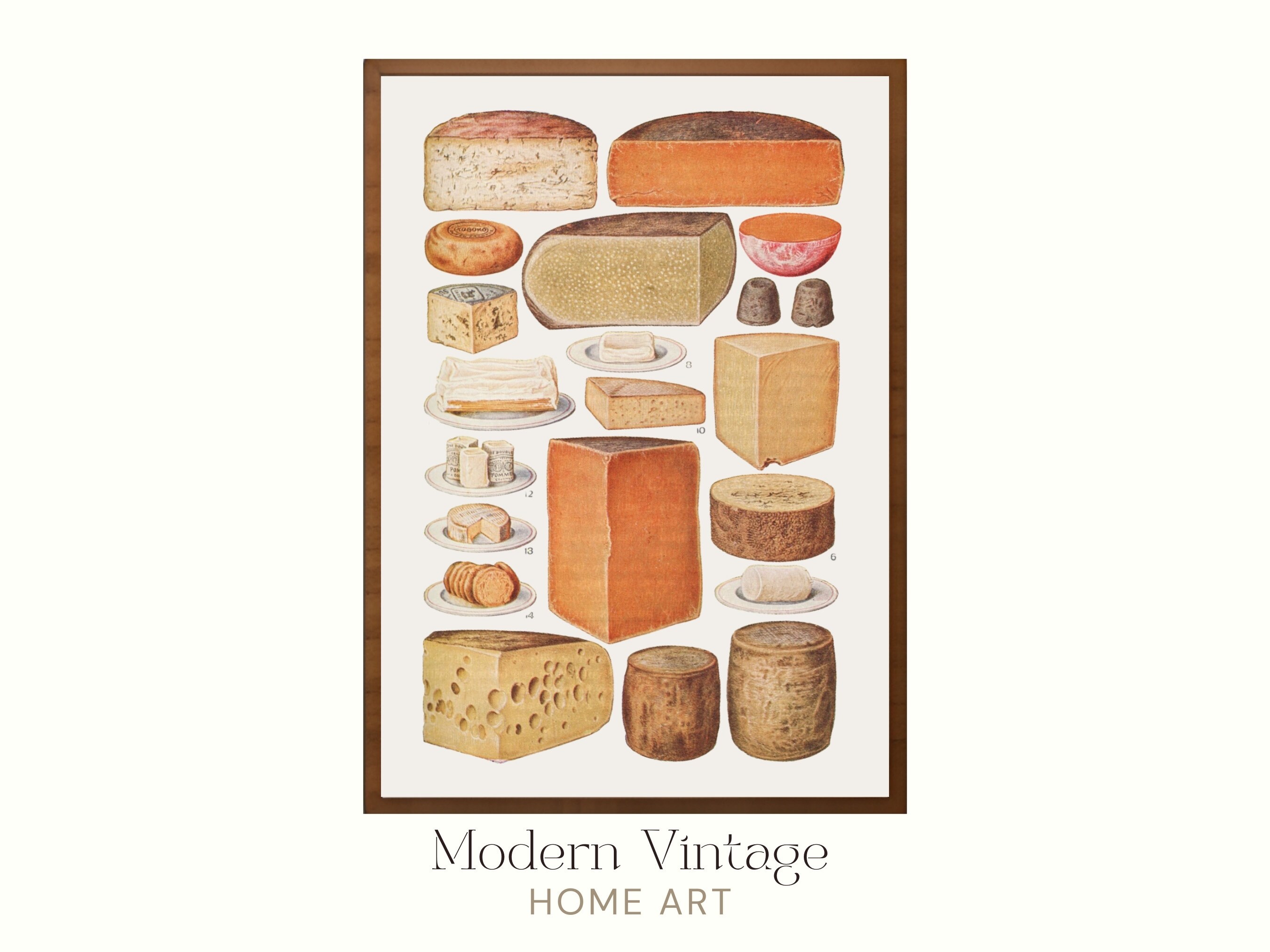 Vintage Watercolour Cheeses Poster, Cheese Print, Vintage Cheese Wall ...