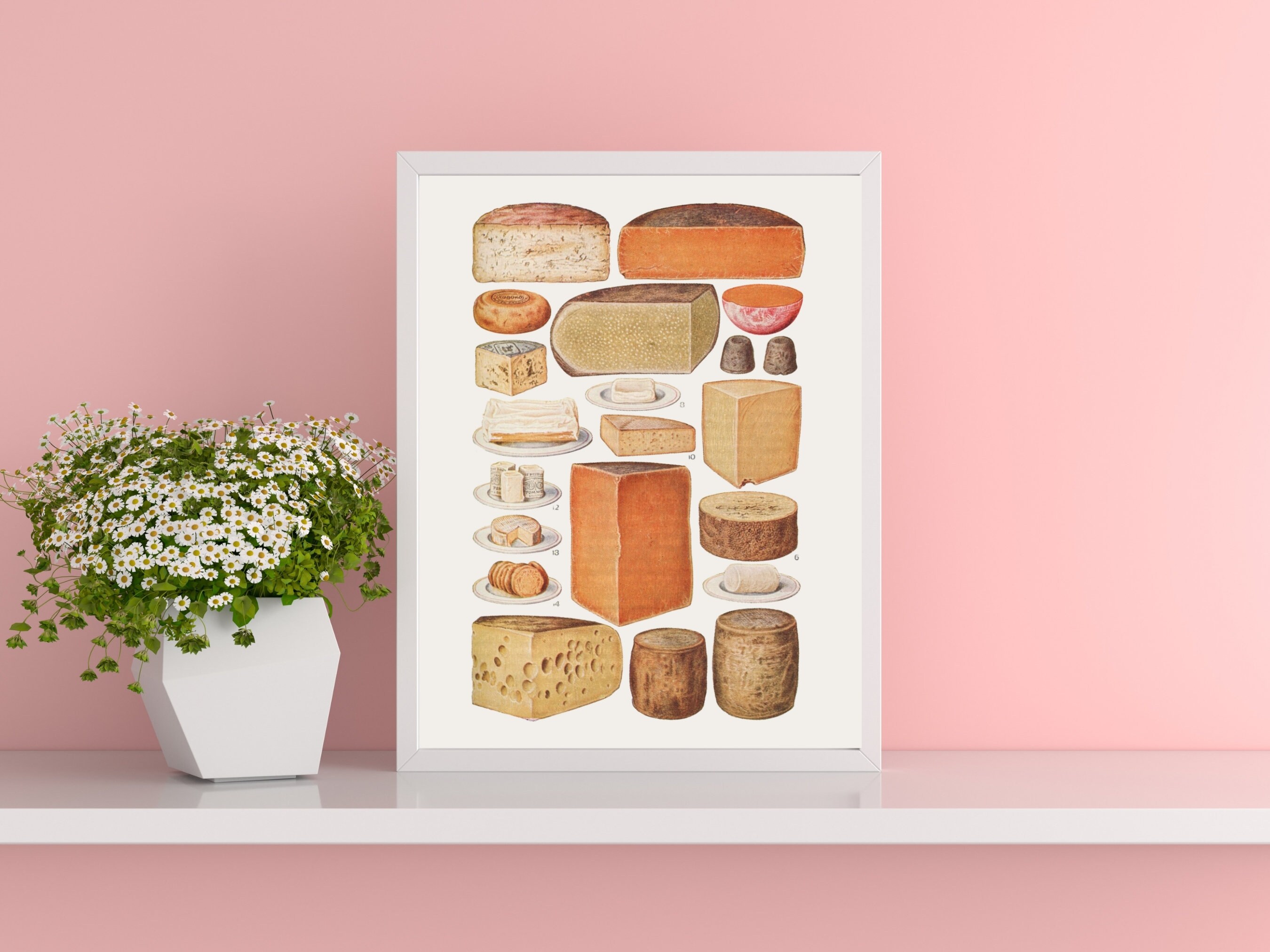 Vintage Watercolour Cheeses Poster, Cheese Print, Vintage Cheese Wall ...