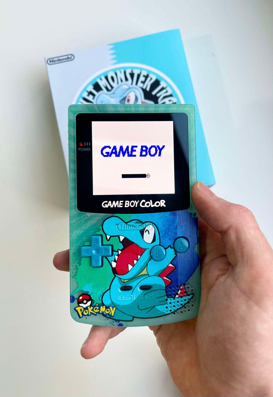 Nintendo Gameboy Color, OLED Display, Custom Totodile Shell & Gift Box ...