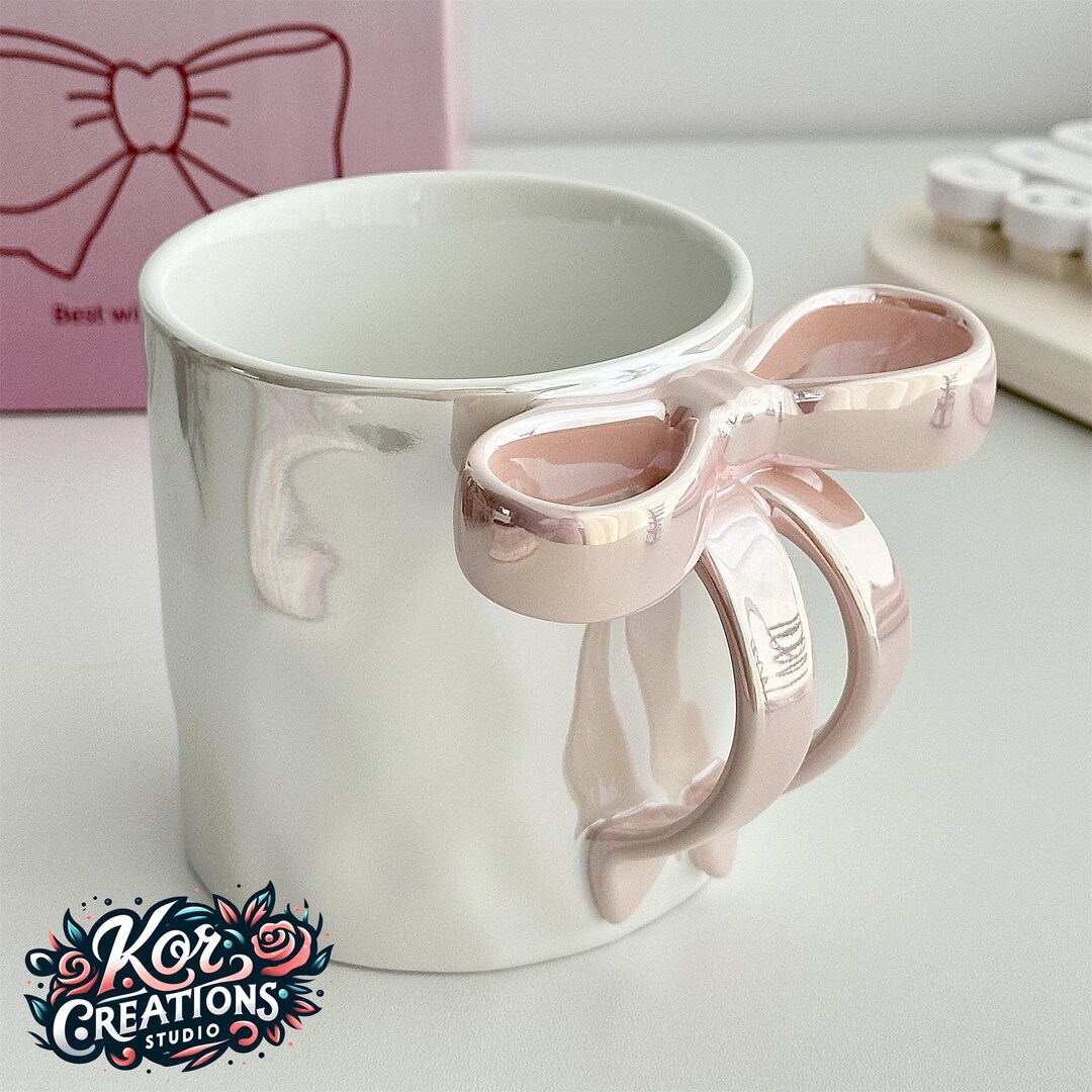 Cute Lolita Pink Bow Ceramic Mugs, Kawaii Lolita Bow Tea Mugs, 350ml ...