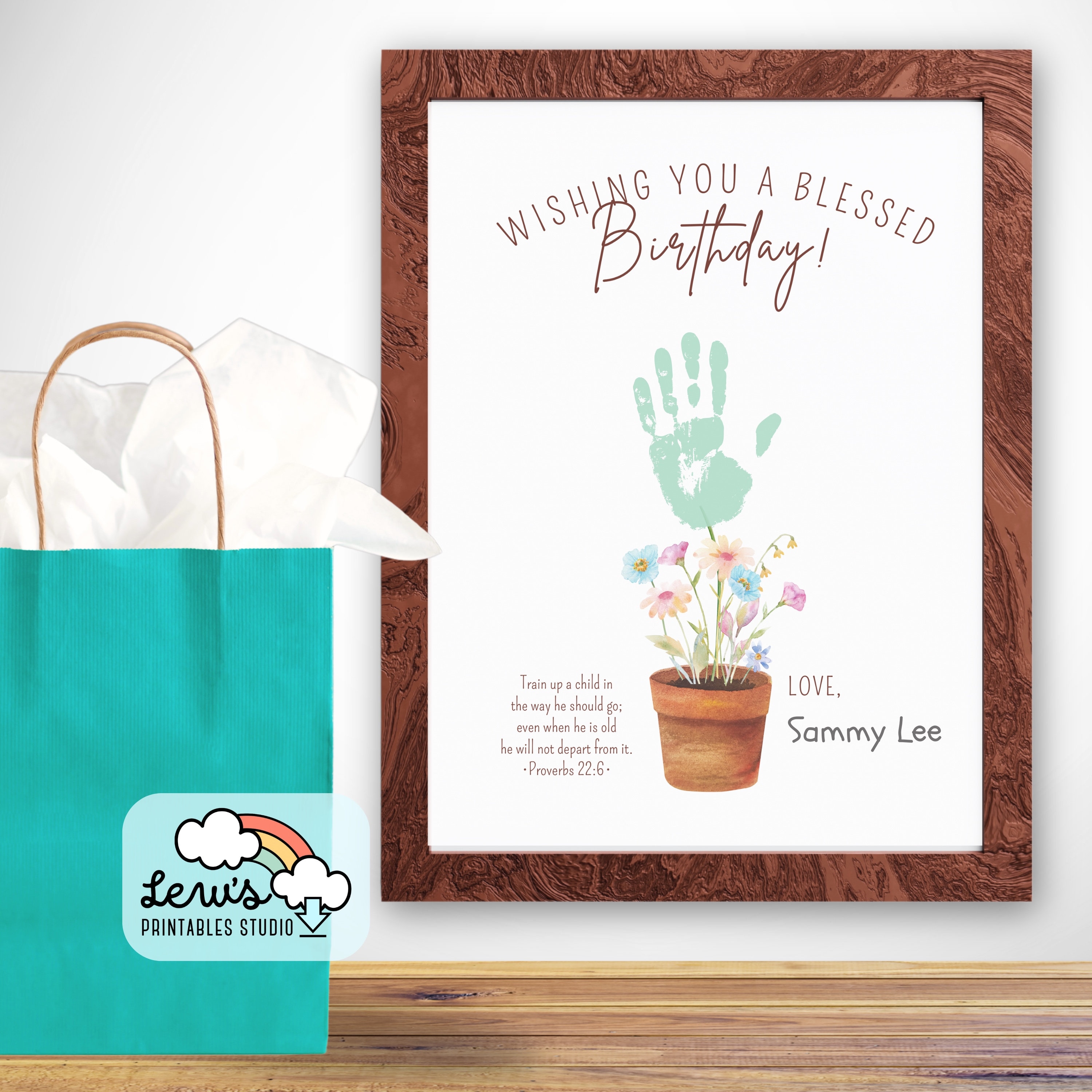 PRINTABLE Christian Birthday Flowers Handprint Craft DIY Keepsake Card ...