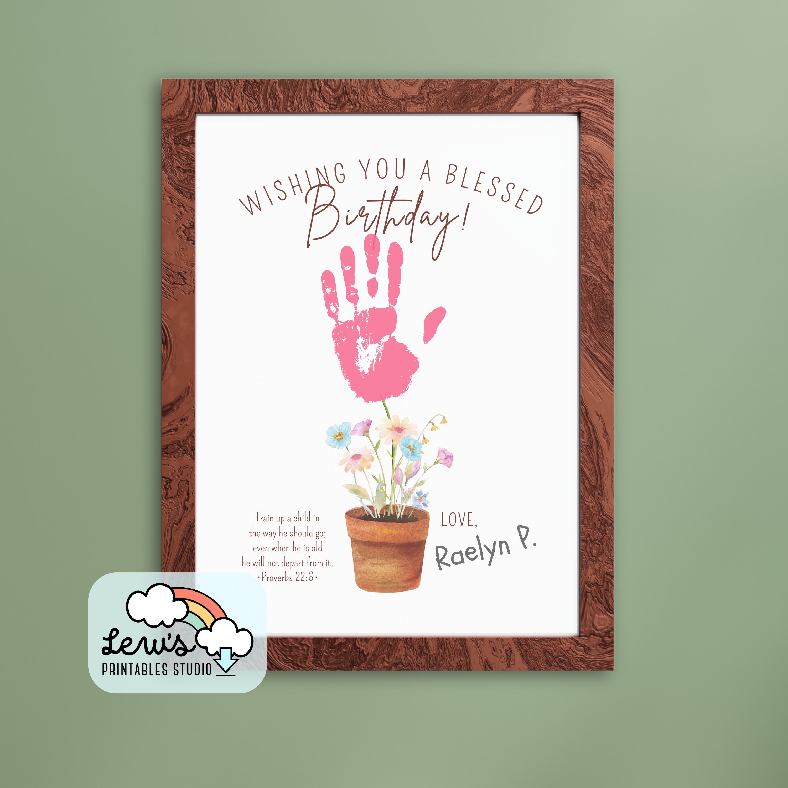 PRINTABLE Christian Birthday Flowers Handprint Craft DIY Keepsake Card ...