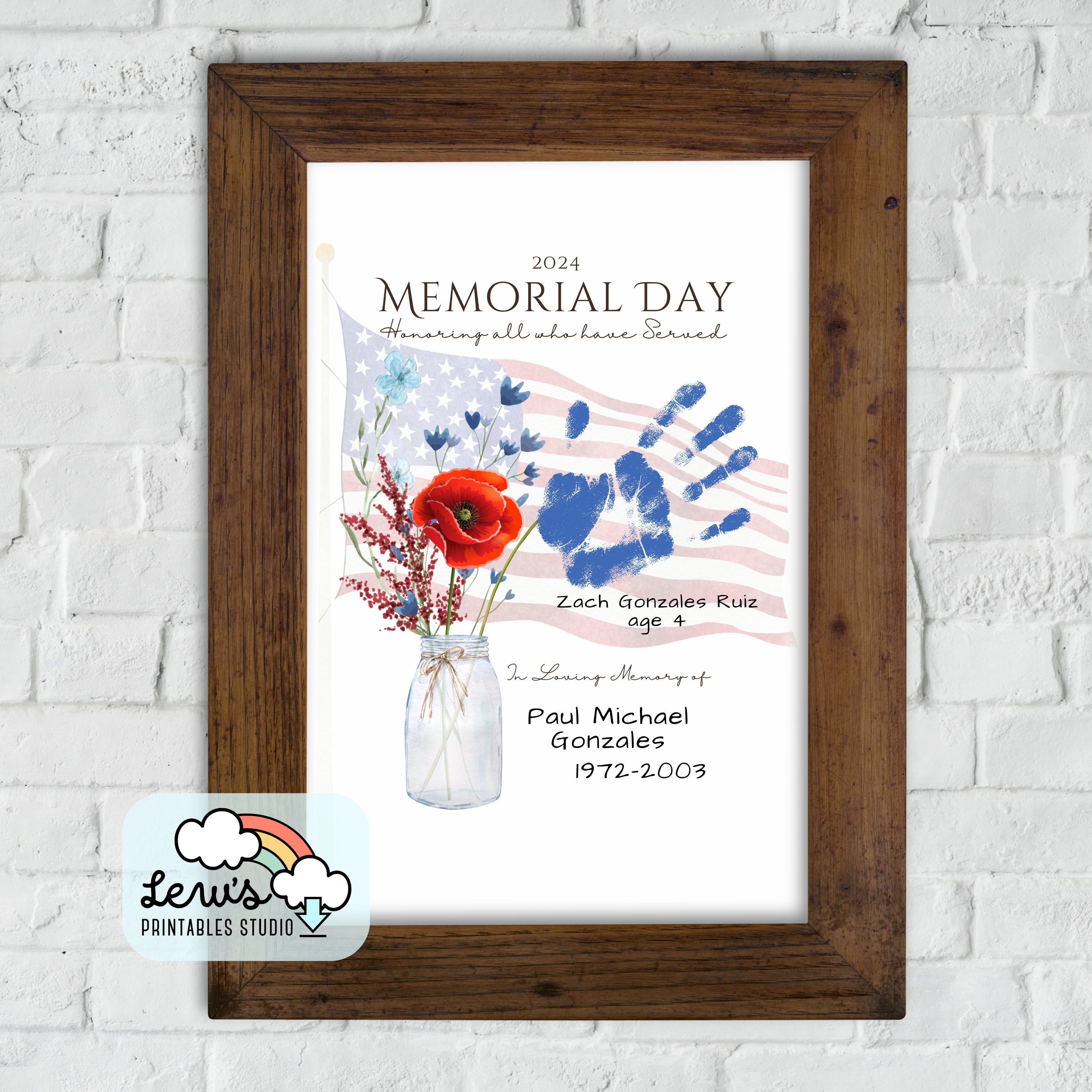 PRINTABLE Memorial Day Handprint Art in Loving Memory DIY Card Keepsake ...