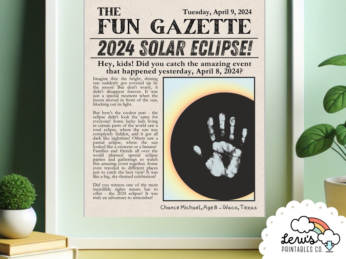 PRINTABLE Solar Eclipse 2024 Handprint Art Childrens Solar Eclipse ...