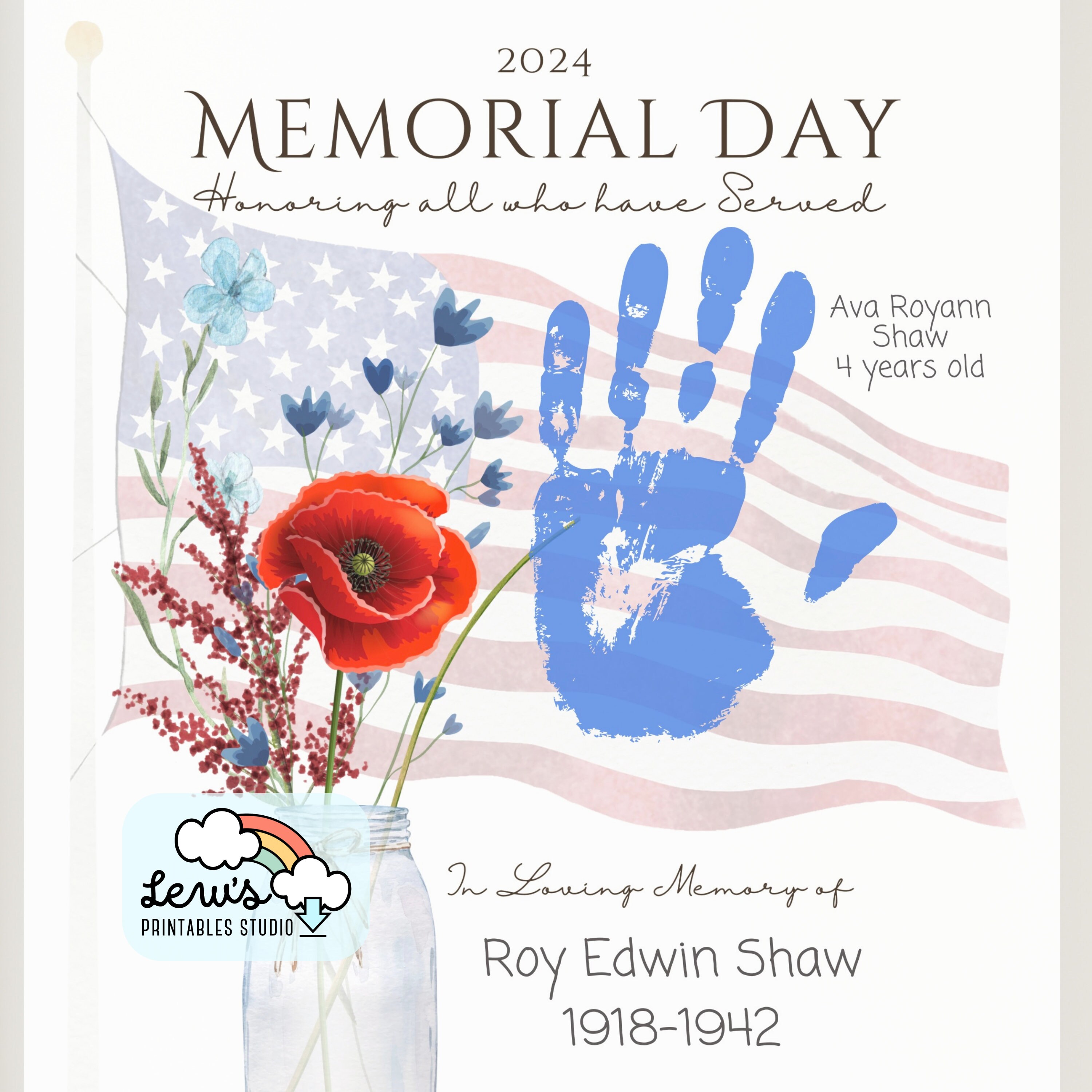 PRINTABLE Memorial Day Handprint Art in Loving Memory DIY Card Keepsake ...