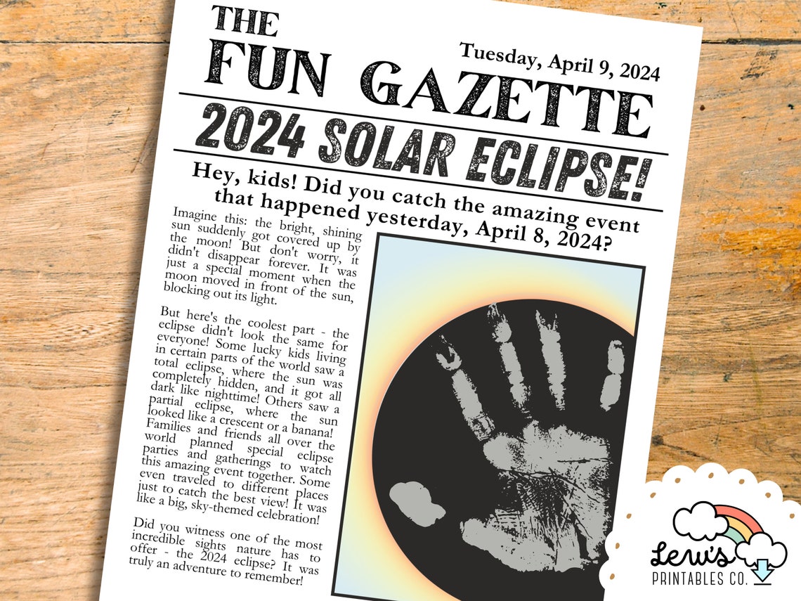 PRINTABLE Solar Eclipse 2024 Handprint Art Childrens Solar Eclipse ...
