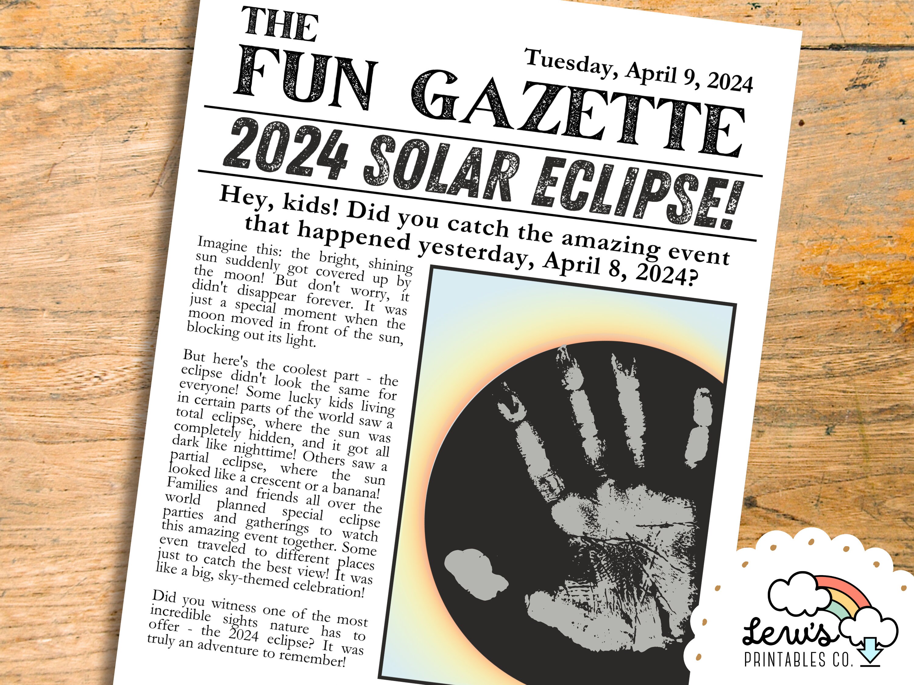 PRINTABLE Solar Eclipse 2024 Handprint Art Childrens Solar Eclipse ...