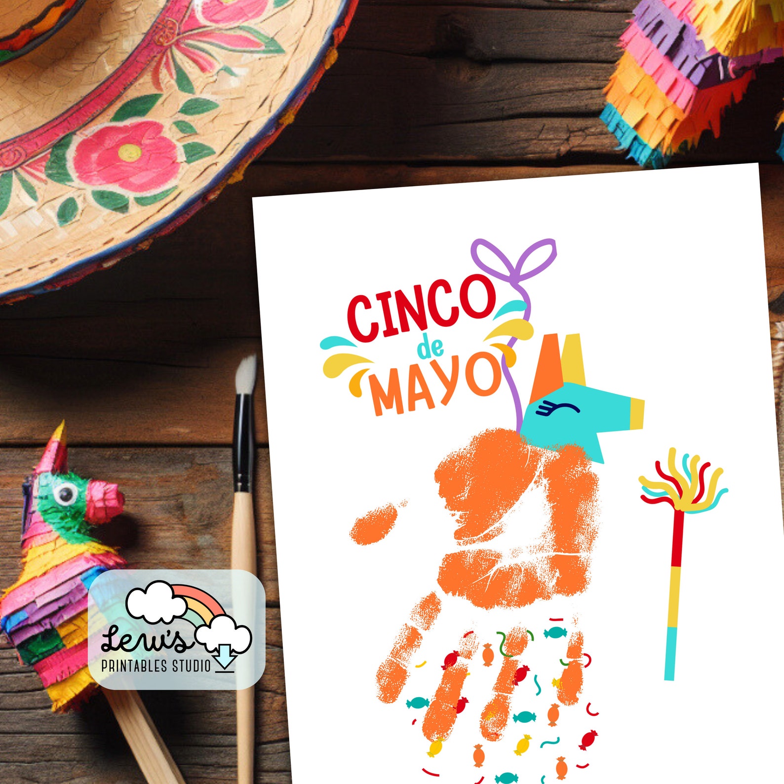 PRINTABLE Cinco De Mayo Piñata Child’s Handprint Craft | Mexican ...