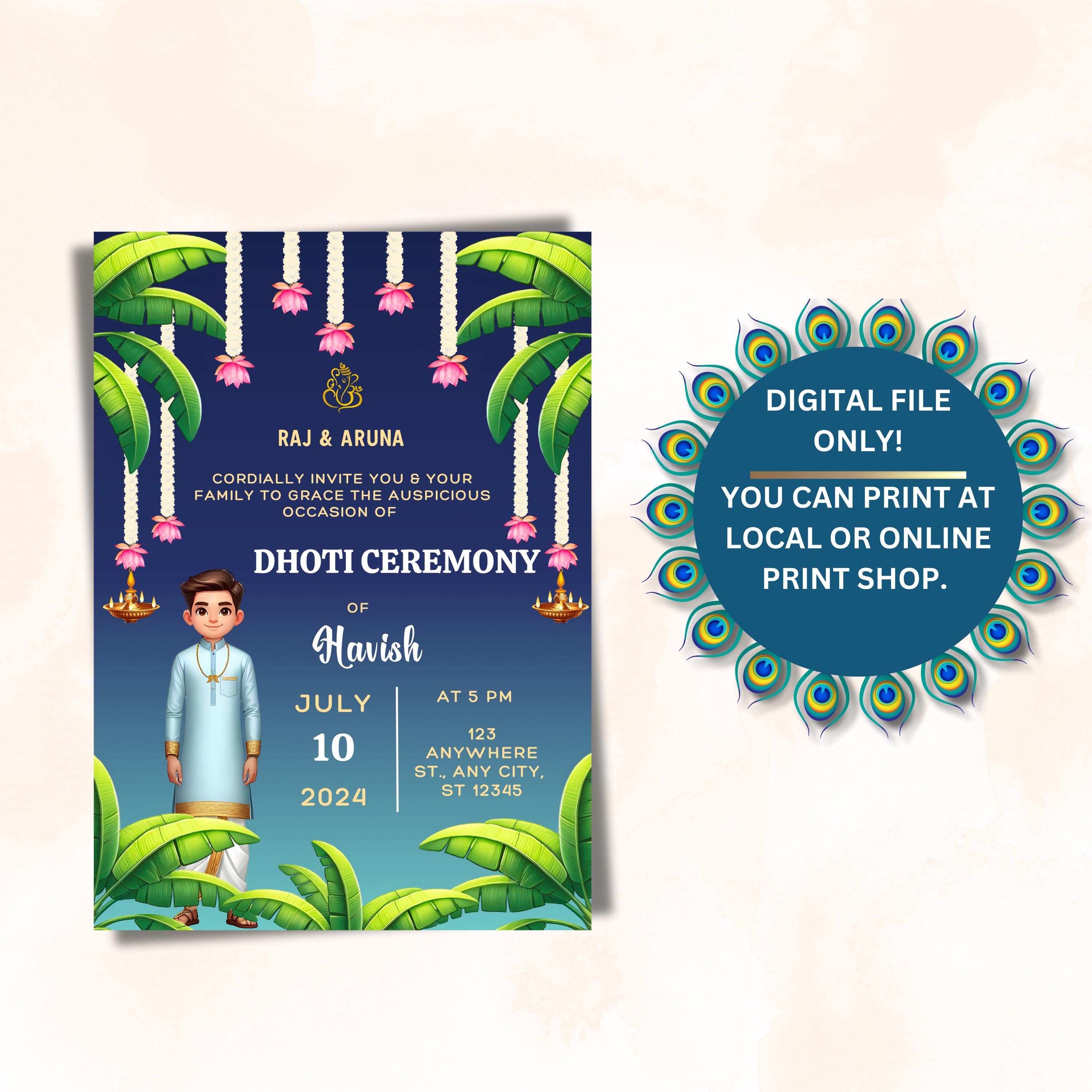 Dhoti Ceremony Invitation for Dhothi Function Invite & Panchalu ...