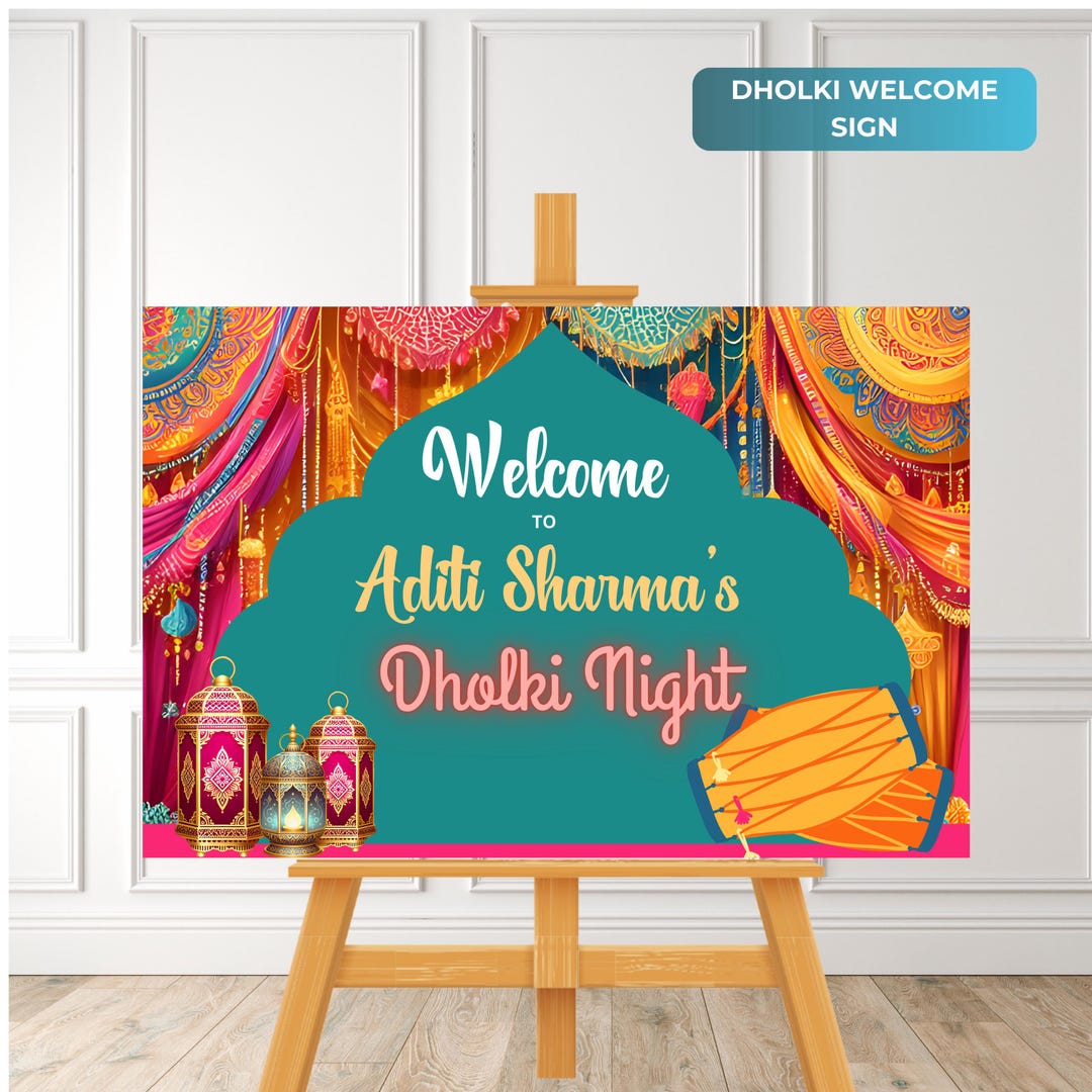 Dholki Sign, Editable Welcome Sign for Dholki Night, Dholki Welcome ...