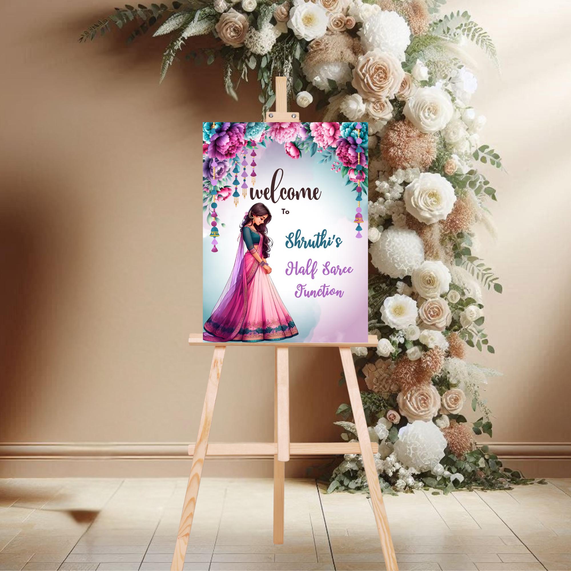 Half Saree Ceremony Welcome Sign, Customizable South Indian Puberty ...