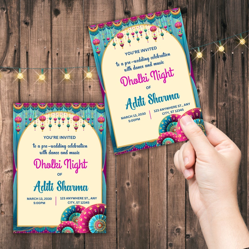 Dholki Invitation 5x7, Editable Colorful Invitation for Dholki Night ...