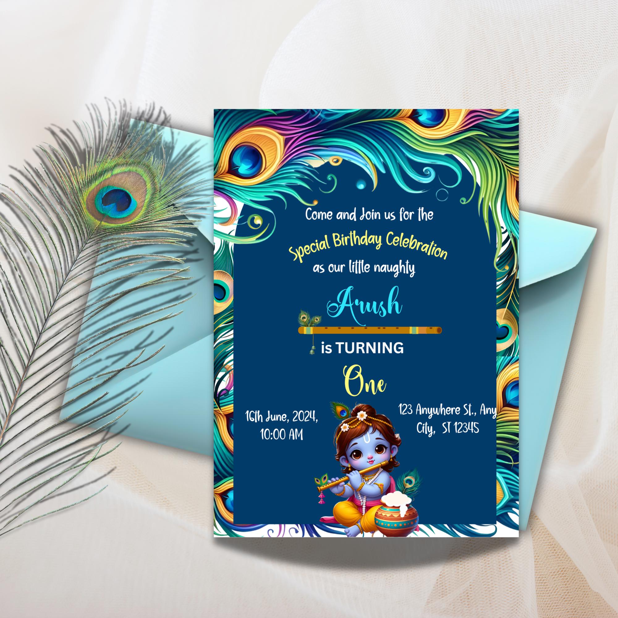 Krishna Invitation, Editable Indian Krishna Theme Invitation, Lord ...