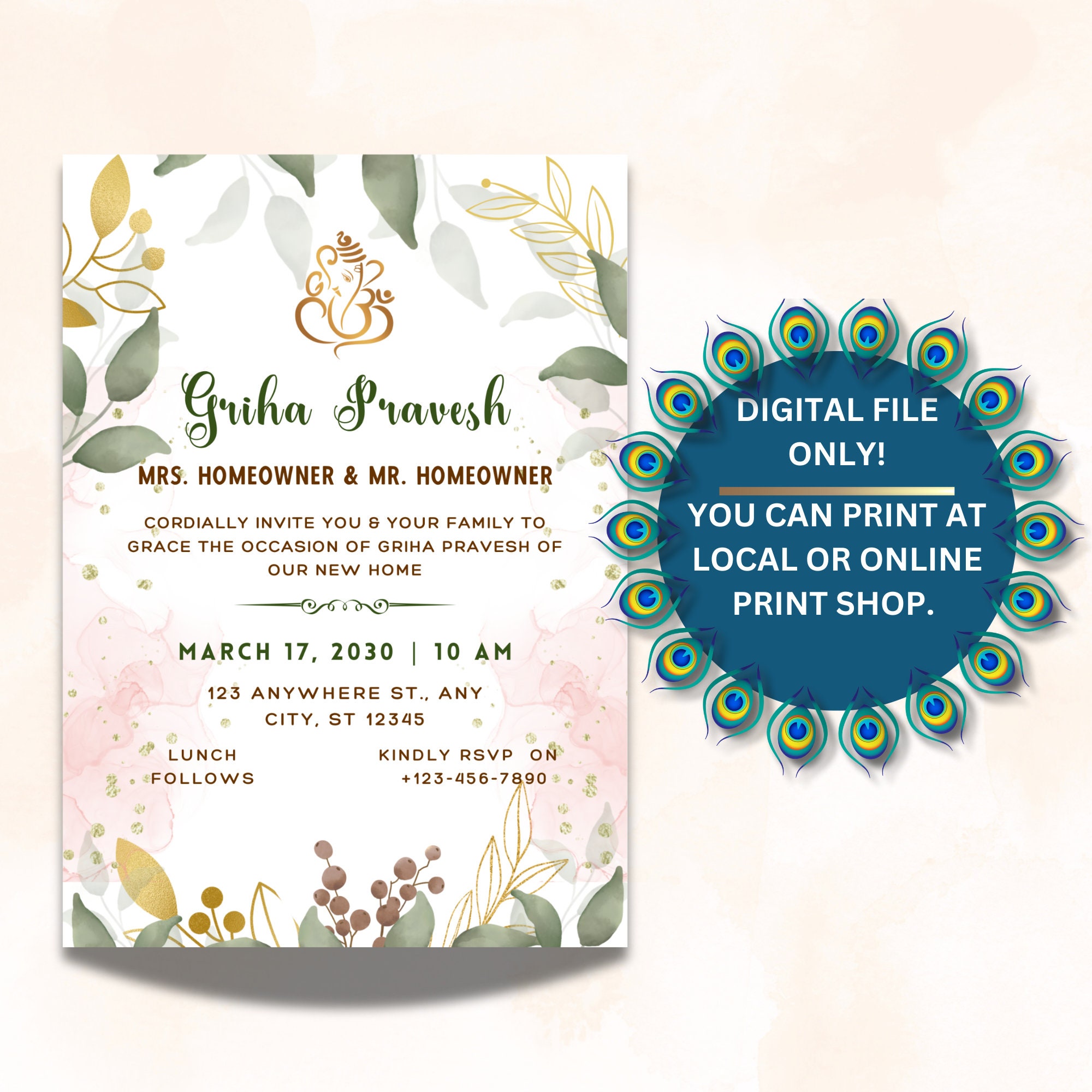 Indian Housewarming Invitation, Customizable Invitation for Indian ...