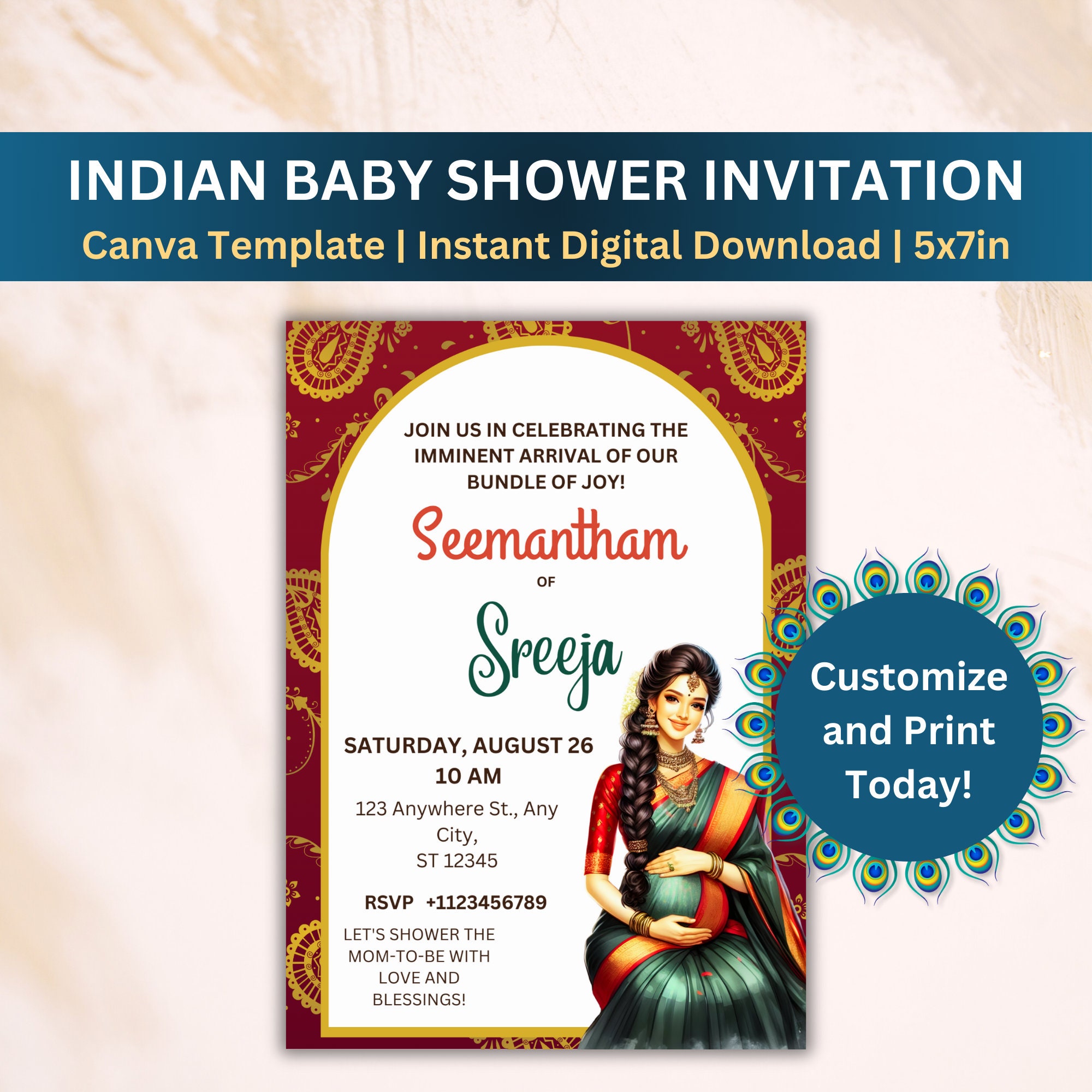 Sreemantham Invite for Your Indian Baby Shower, Valaikappu or Godh ...