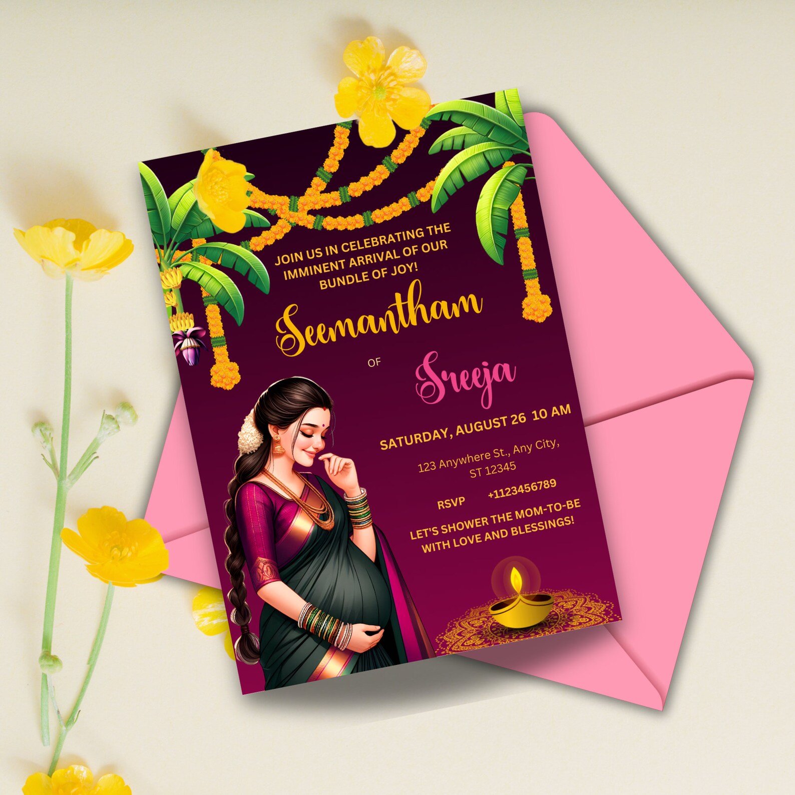 Sreemantham Invite for Your Indian Baby Shower, Valaikappu or Godh ...