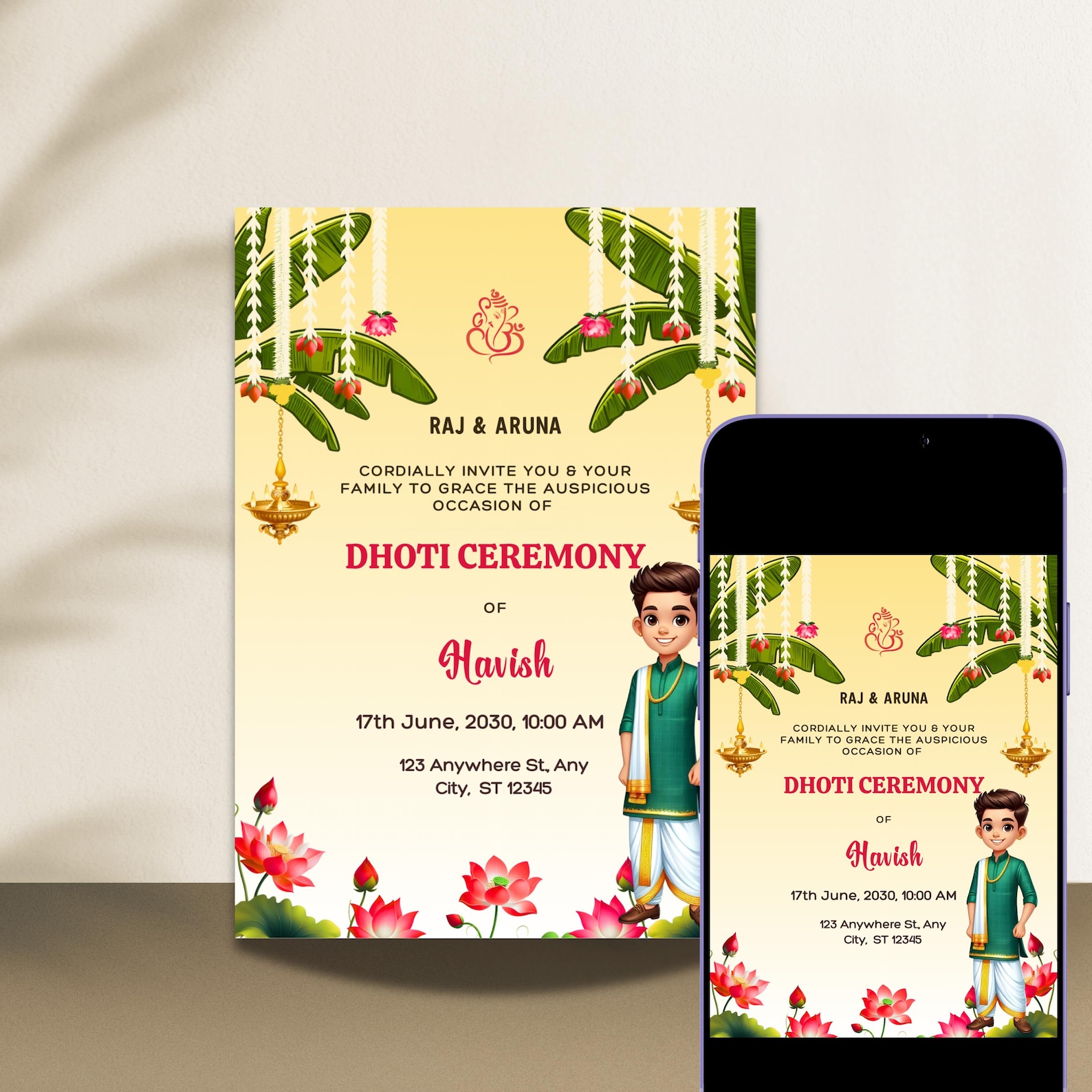 Dhoti Ceremony Invitation for Dhothi Function Invite & Panchalu ...