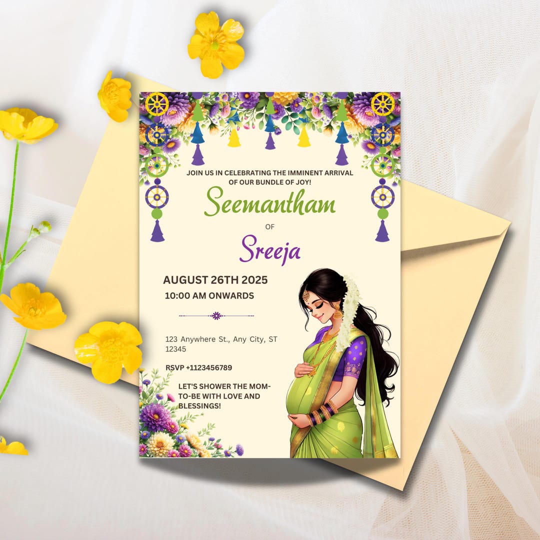 Sreemantham Invite for Your Indian Baby Shower, Valaikappu or Godh ...