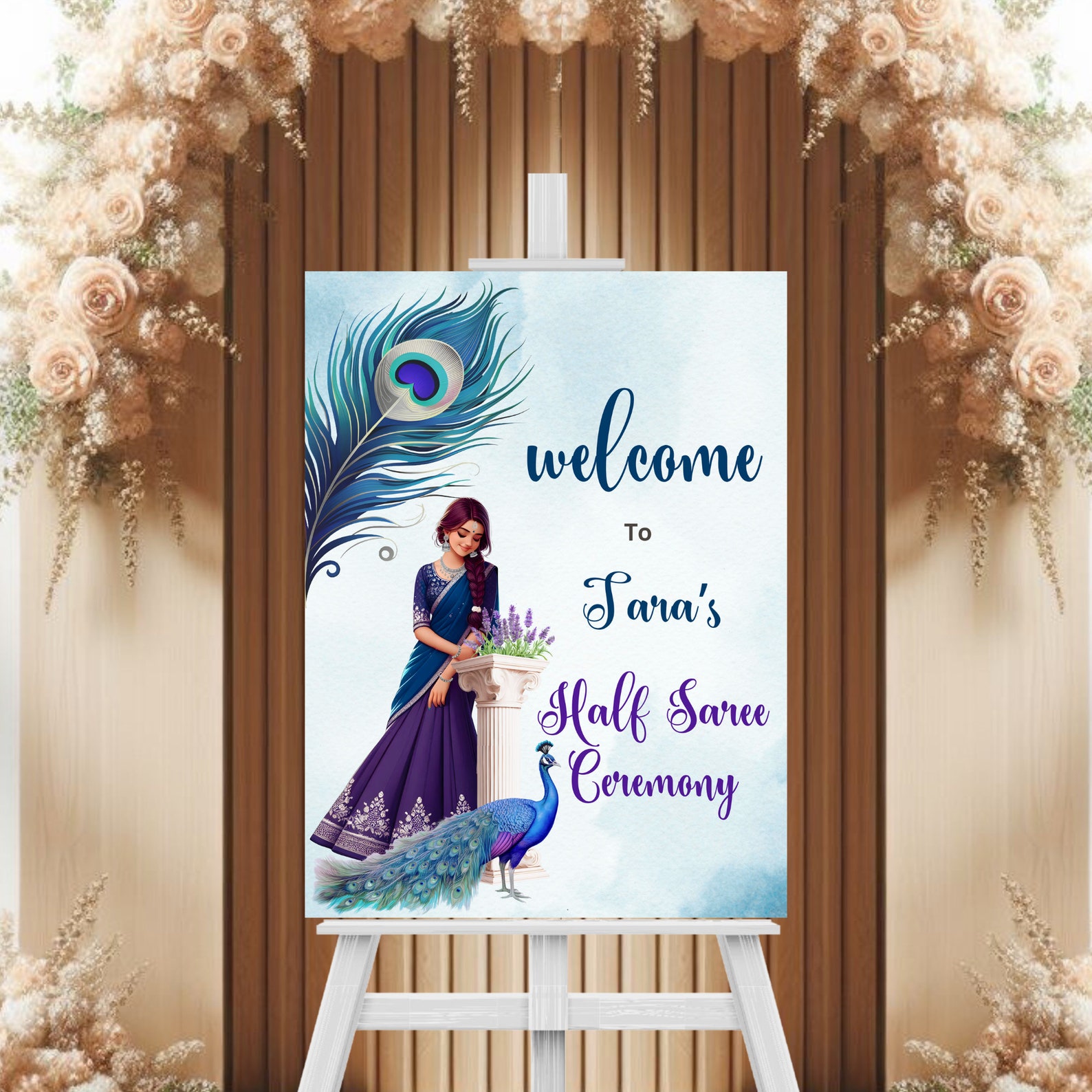 Half Saree Ceremony Welcome Sign, Customizable South Indian Puberty ...