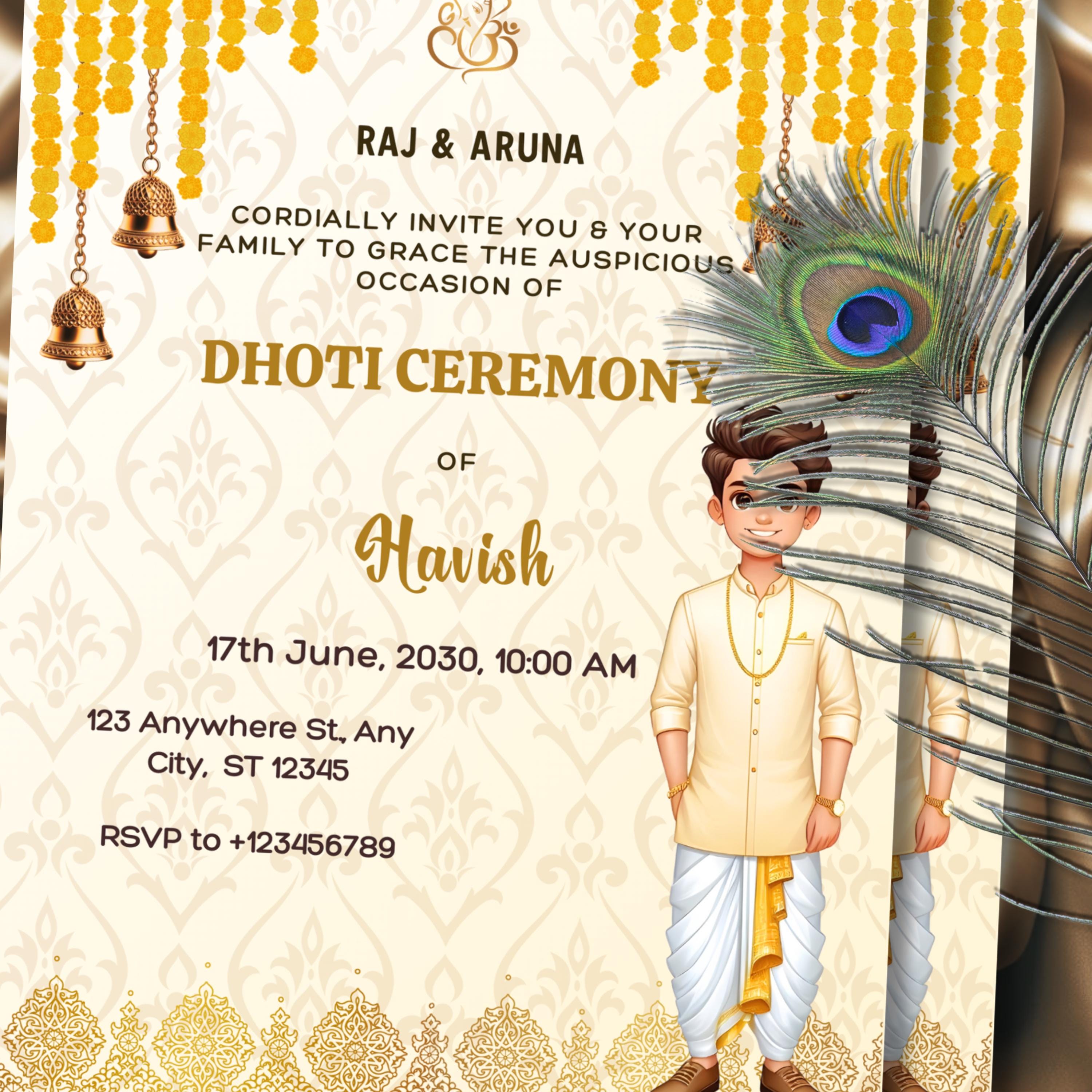 Dhoti Ceremony Invitation for Dhothi Function Invite & Panchalu ...
