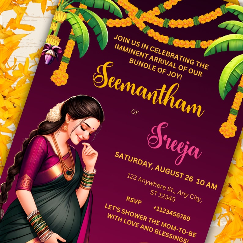 Sreemantham Invite for Your Indian Baby Shower, Valaikappu or Godh ...