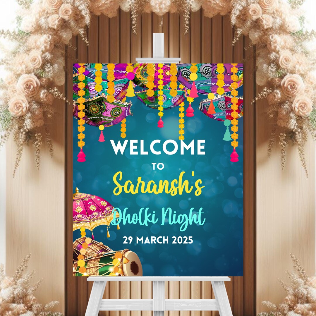 RESERVED - Dholki Sign, Editable Welcome Sign for Dholki Night, Dholki ...