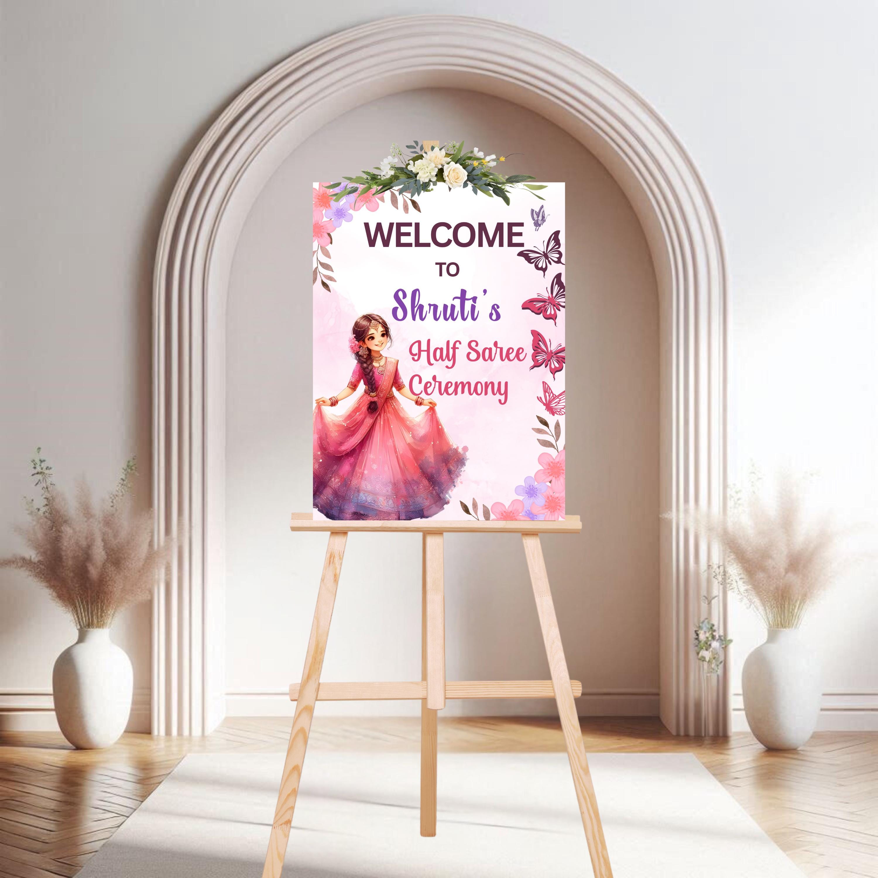 Half Saree Ceremony Welcome Sign, Customizable South Indian Puberty ...