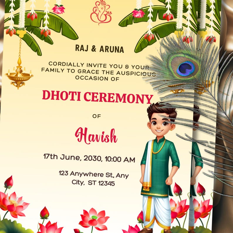 Dhoti Ceremony Invitation for Dhothi Function Invite & Panchalu ...