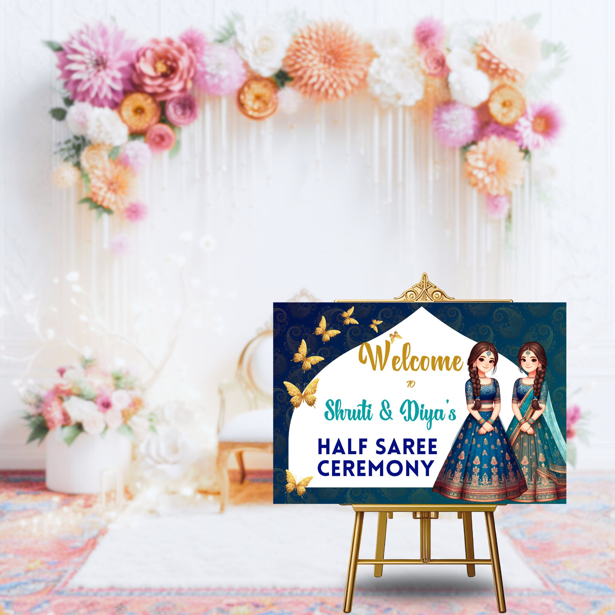 Elegant Half Saree Ceremony Welcome Sign for Twins, South Indian ...