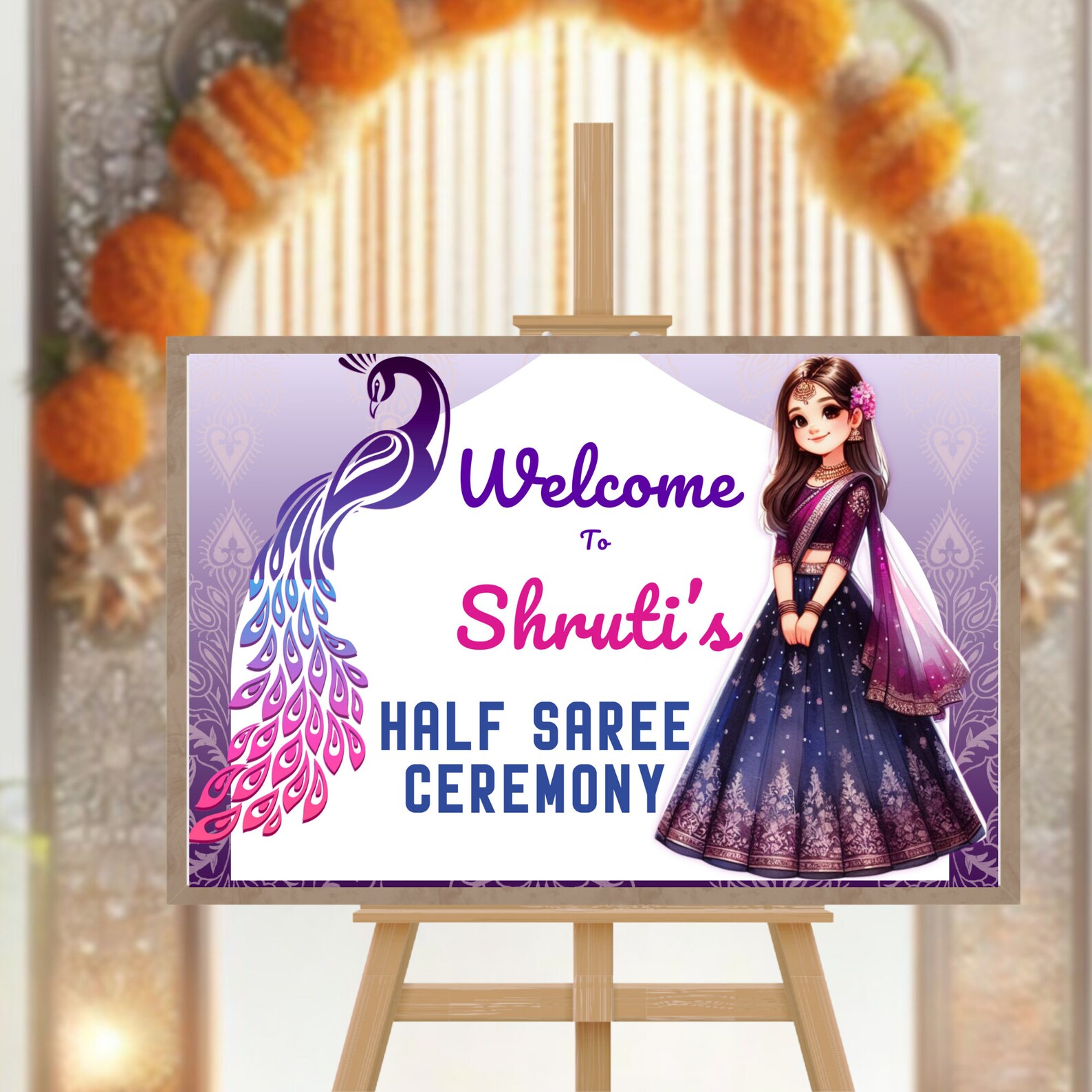Half Saree Ceremony Welcome Sign, Customizable South Indian Puberty ...
