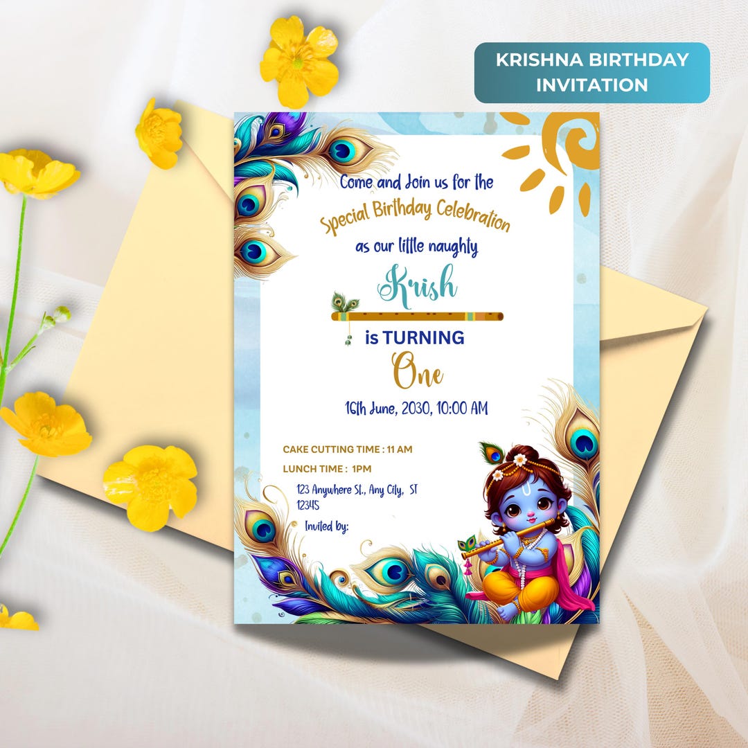 Krishna Invitation, Editable Indian Krishna Theme Invitation, Lord ...