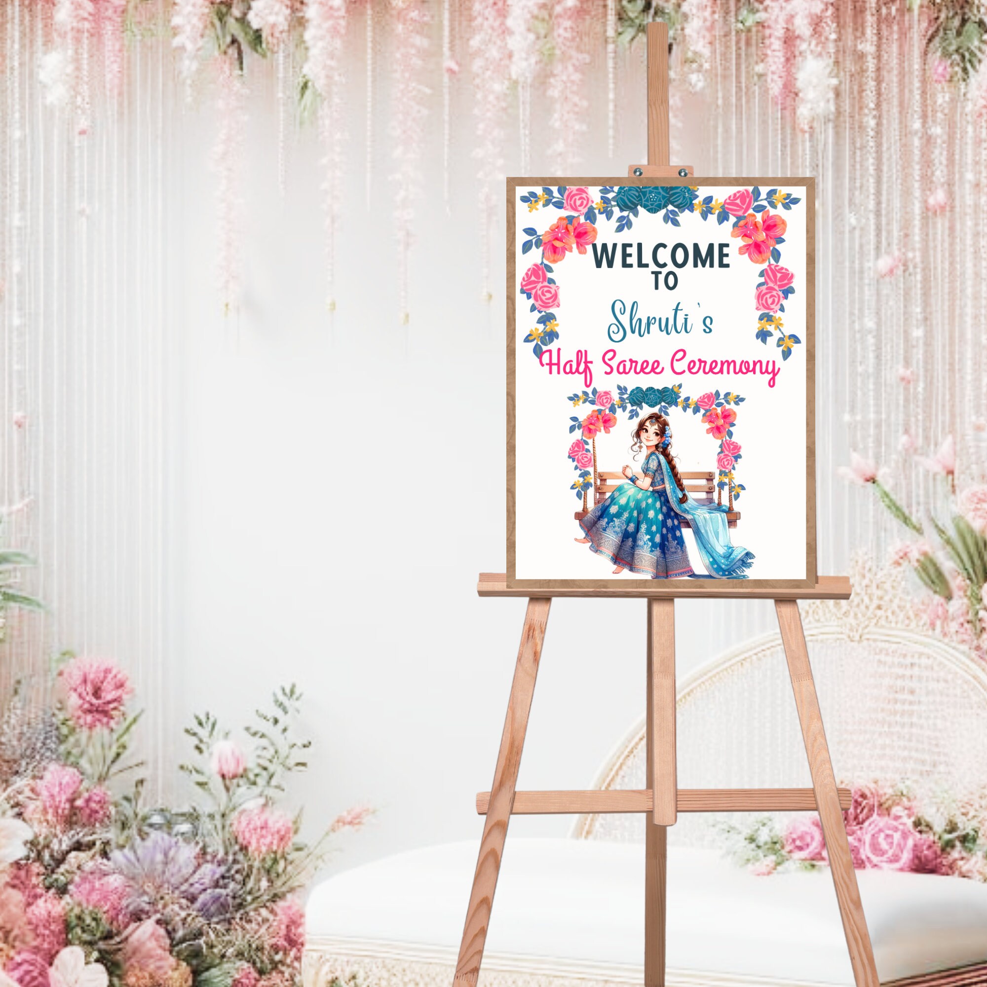 Half Saree Ceremony Welcome Sign, Customizable South Indian Puberty ...