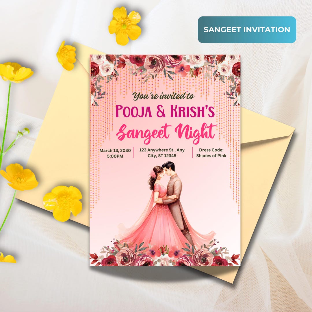 Customizable Sangeet Invitation: Indian Party Invites (5x7" Digital ...