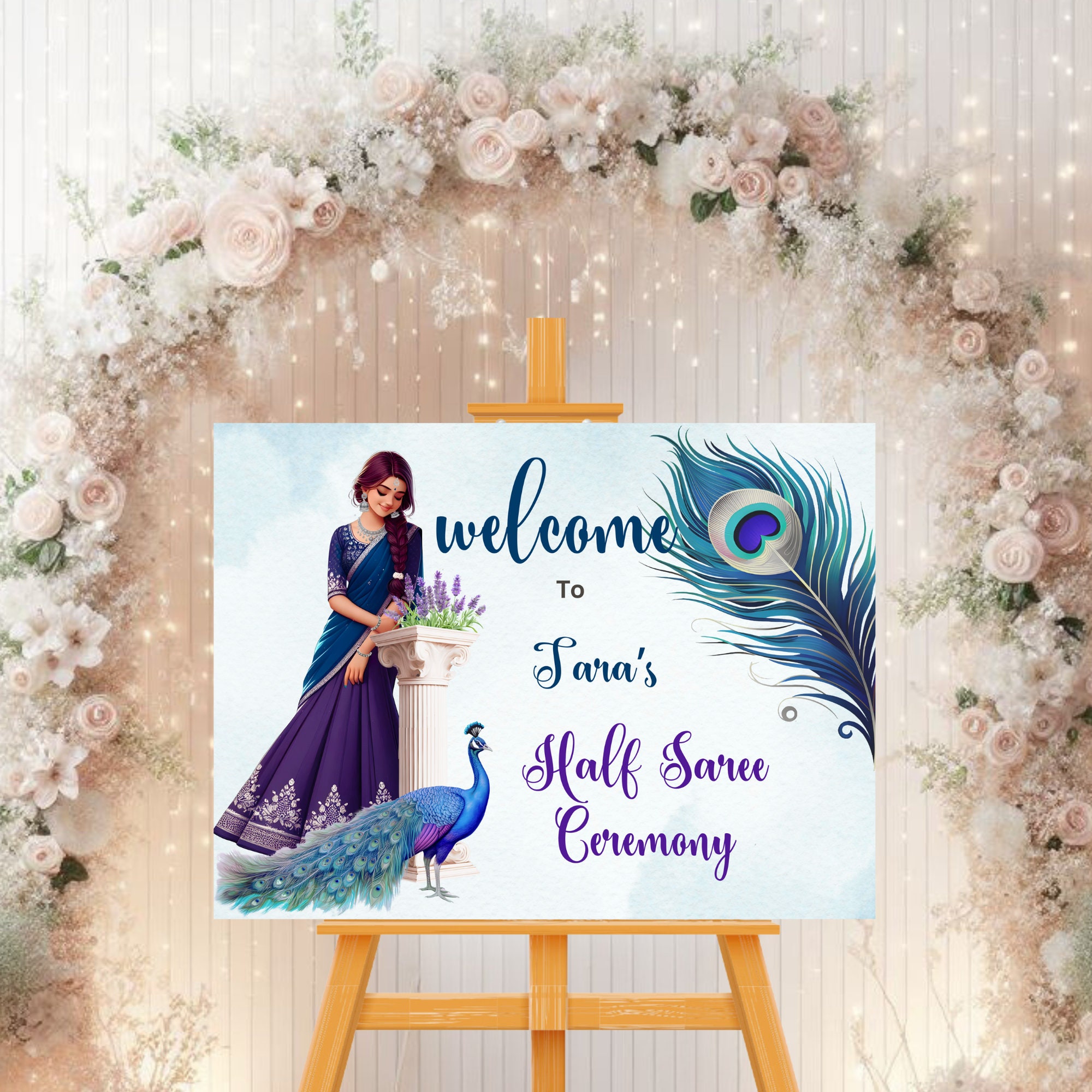 Half Saree Ceremony Welcome Sign, Customizable South Indian Puberty ...