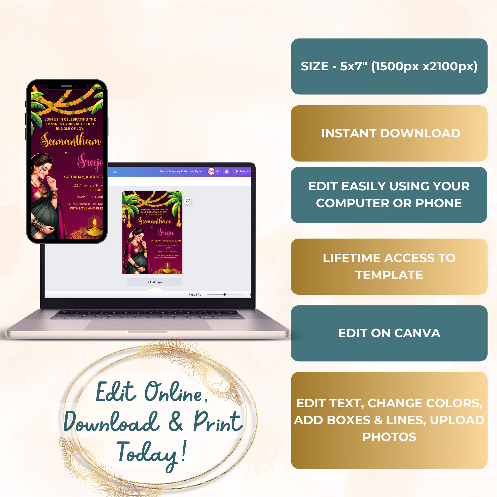 Sreemantham Invite for Your Indian Baby Shower, Valaikappu or Godh ...