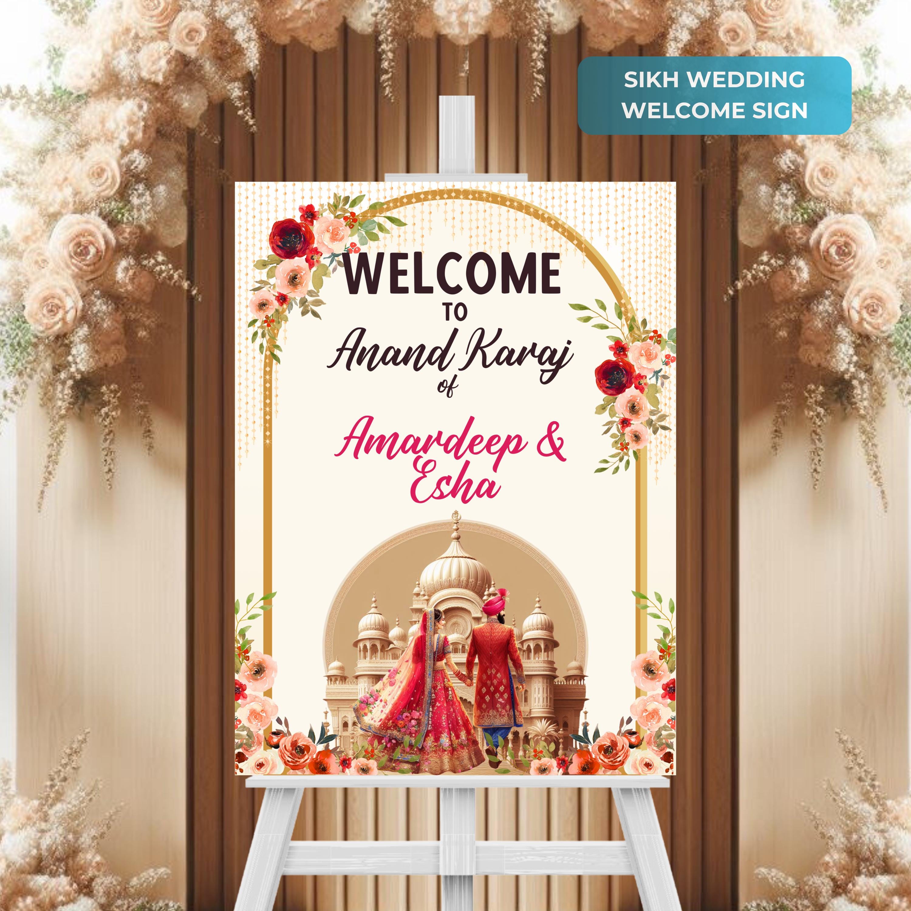 Sikh Wedding Welcome Sign, Customizable Indian Wedding Welcome Board ...