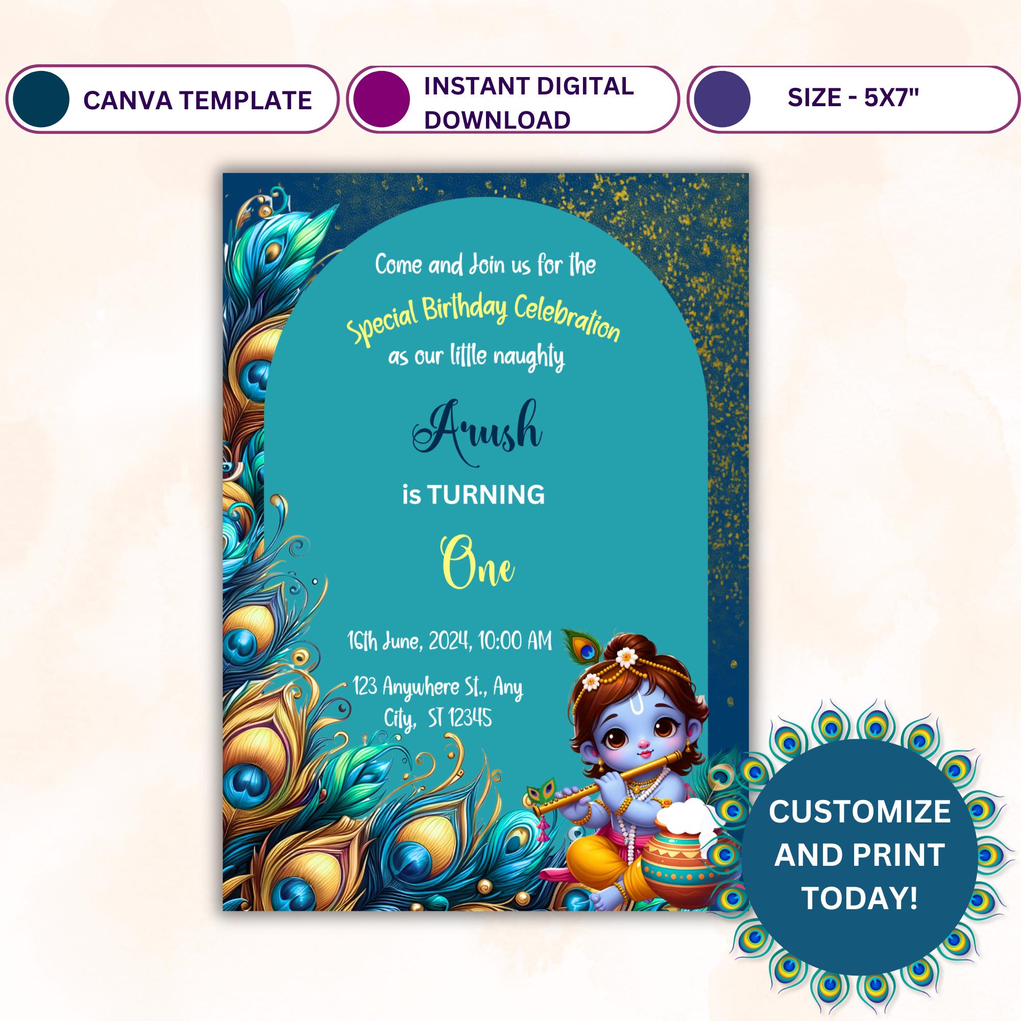 Krishna Invitation, Editable Indian Krishna Theme Invitation, Lord ...