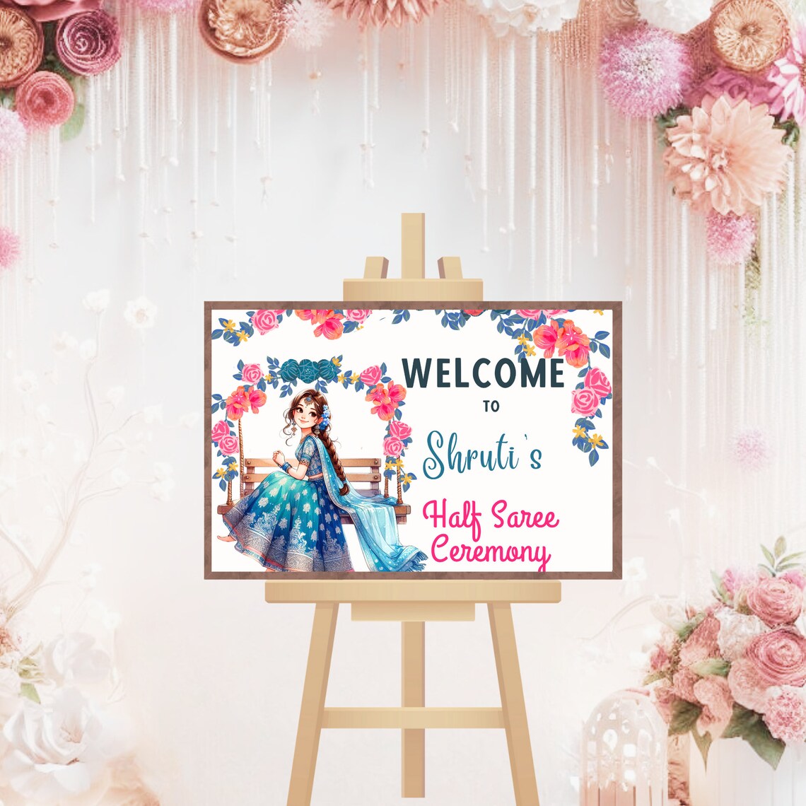 Half Saree Ceremony Welcome Sign, South Indian Puberty Ceremony or Half ...