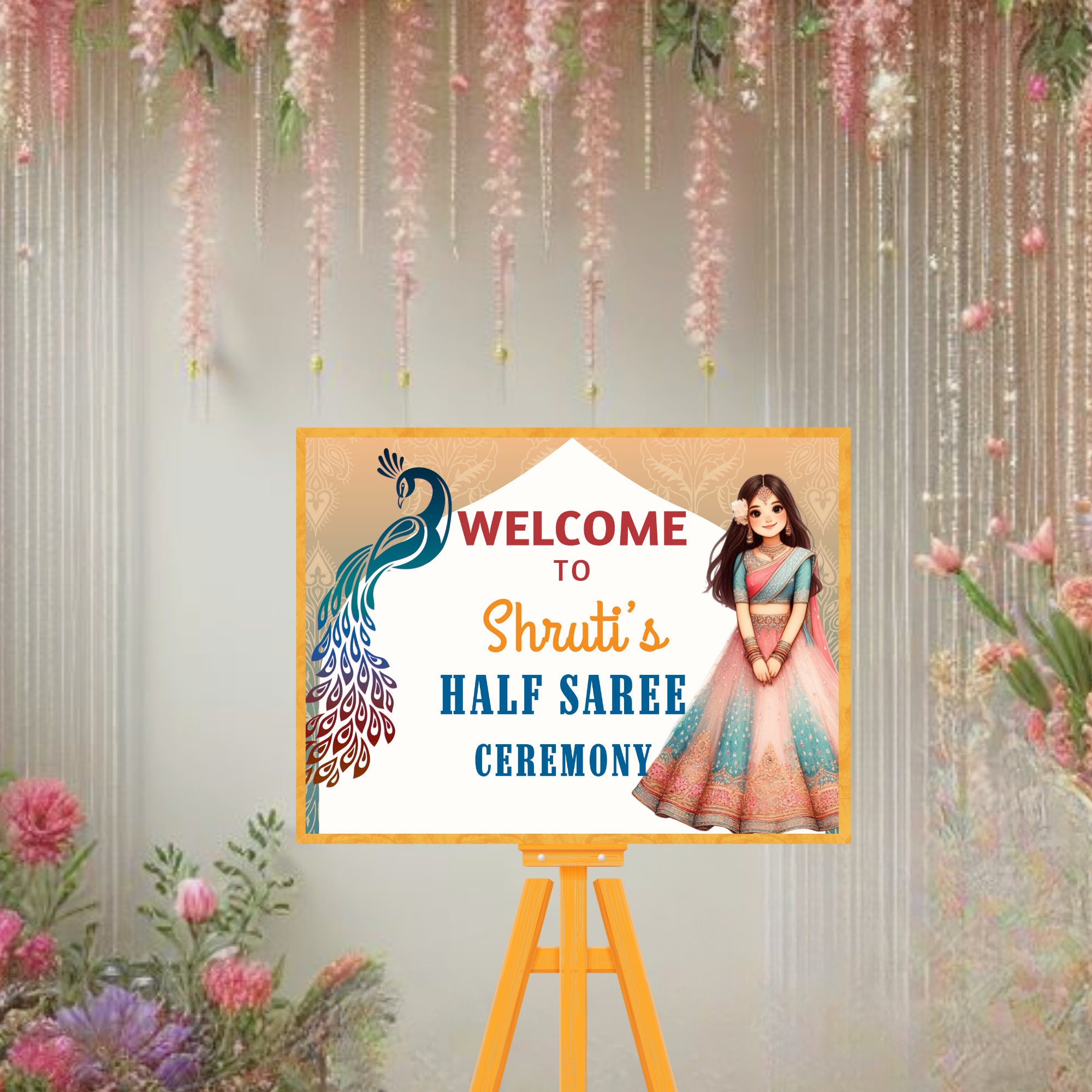 Half Saree Ceremony Welcome Sign, Customizable South Indian Puberty ...