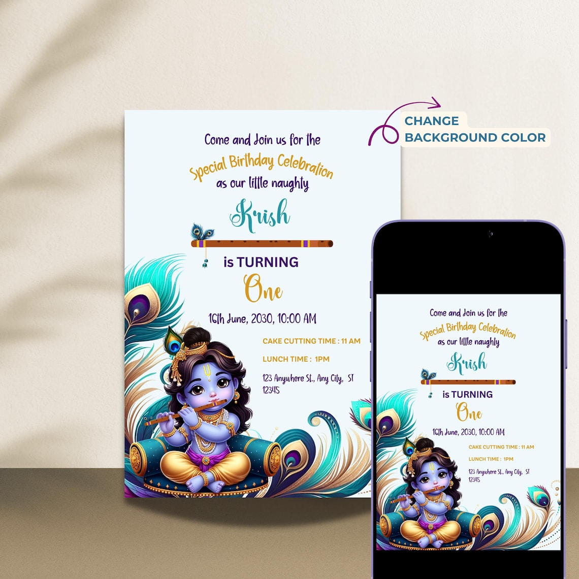Krishna Invitation, Editable Indian Krishna Theme Invitation, Lord ...