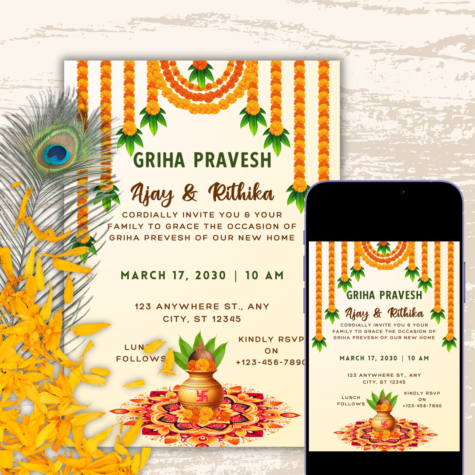 Indian Housewarming Invitation, Customizable Invitation for Indian ...