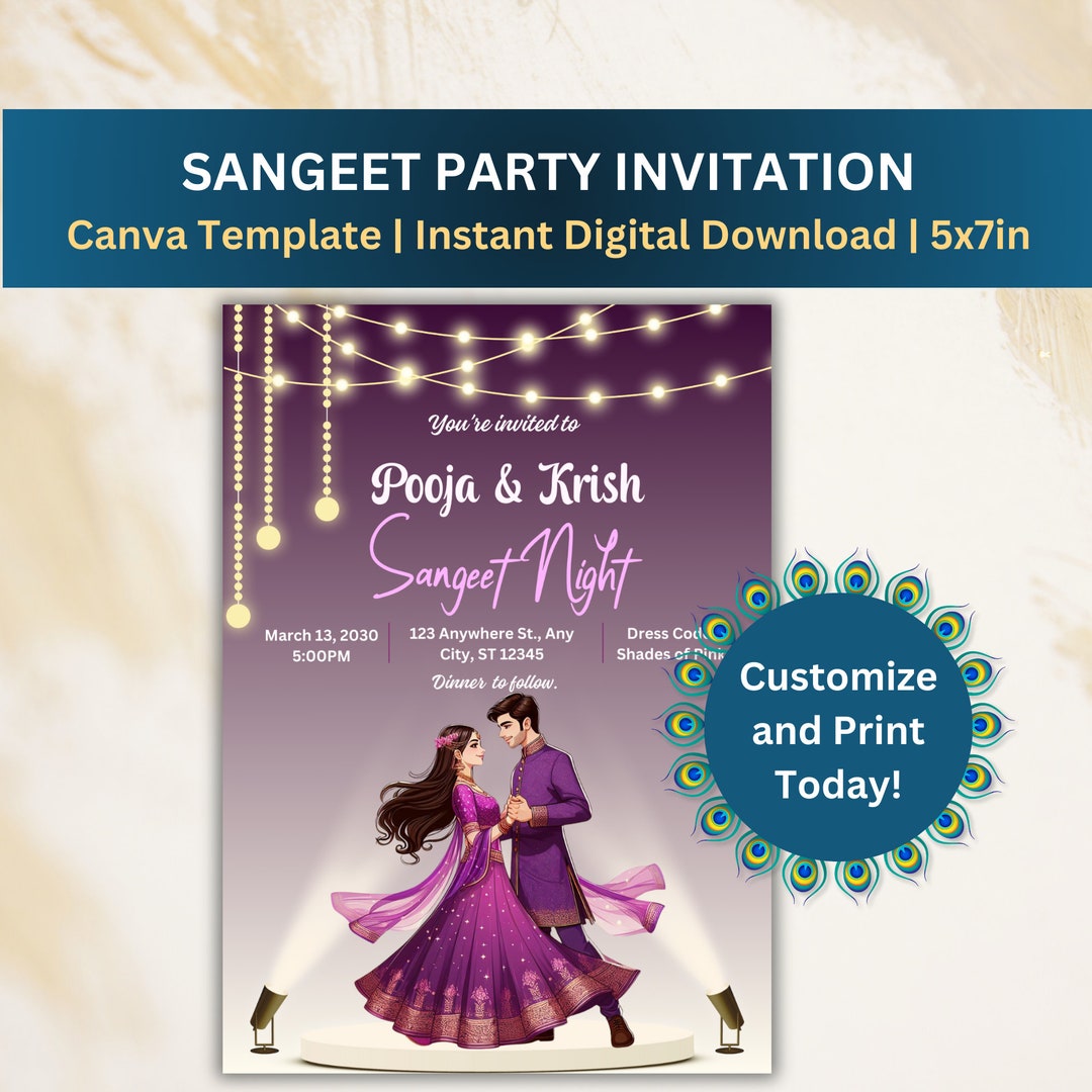 Sangeet Invitation, Customizable Invitation for Sangeet Party, Indian ...