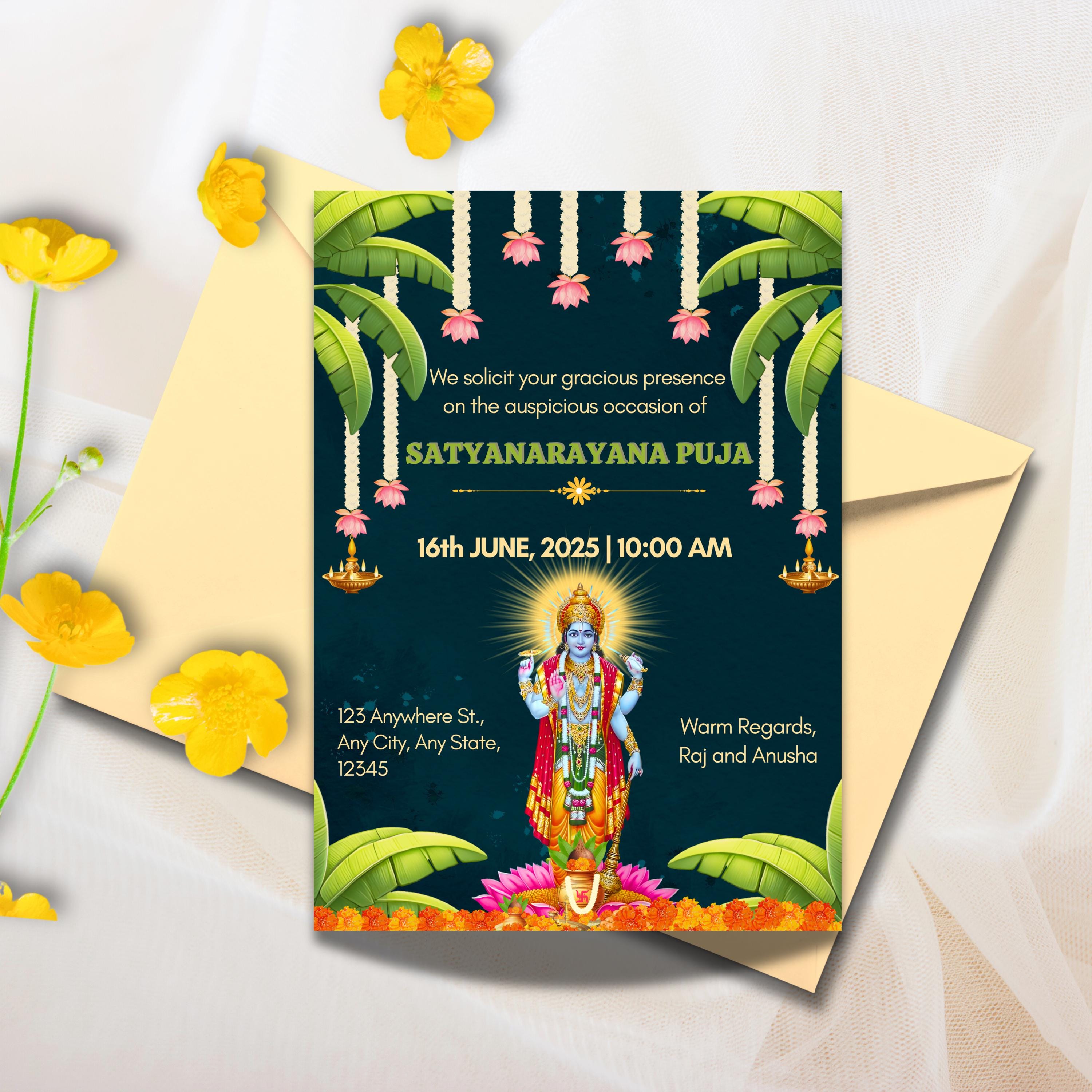 Satyanarayana Puja Invite for New Home Pooja Invitation, Satyanarayan ...